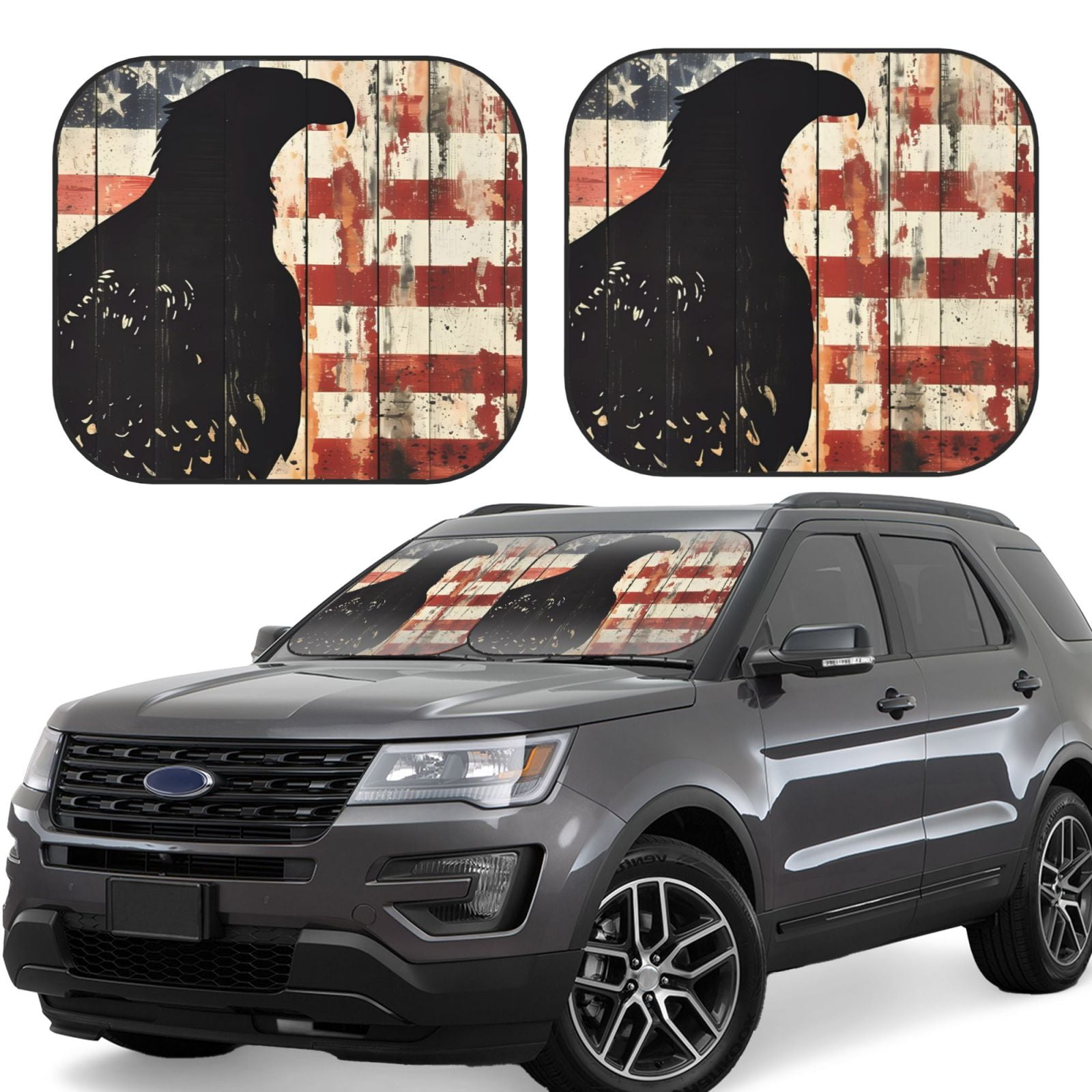 Salouo Wood Grain Bald Eagle Pattern Car Windshield Sun Shade Foldable ...