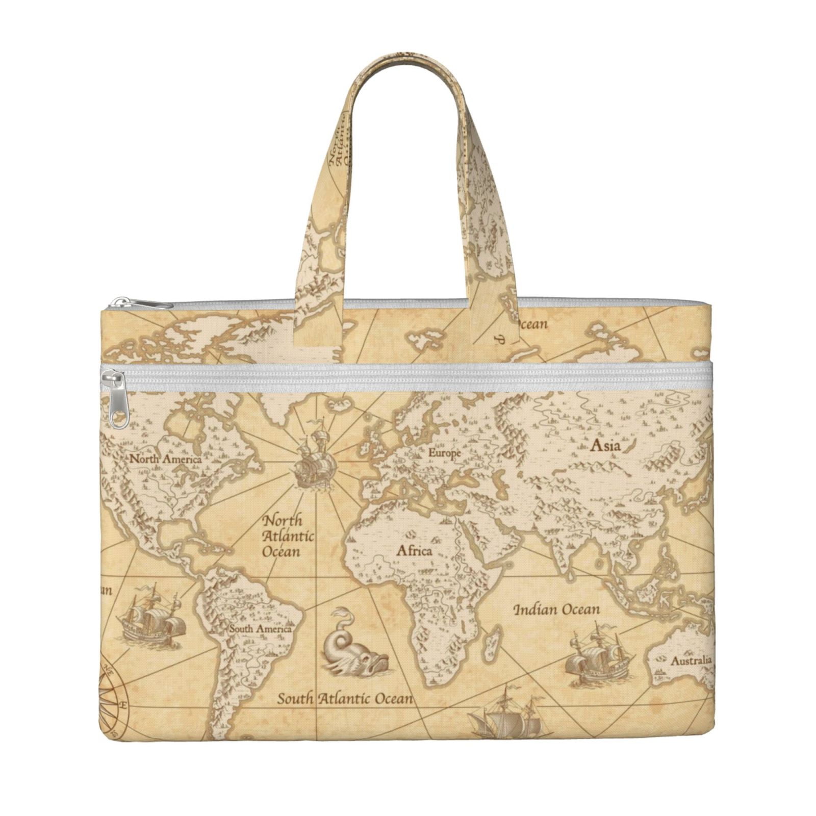 Salouo World Map for Canvas Tote File Bag, Tote Bag With Zipper ...
