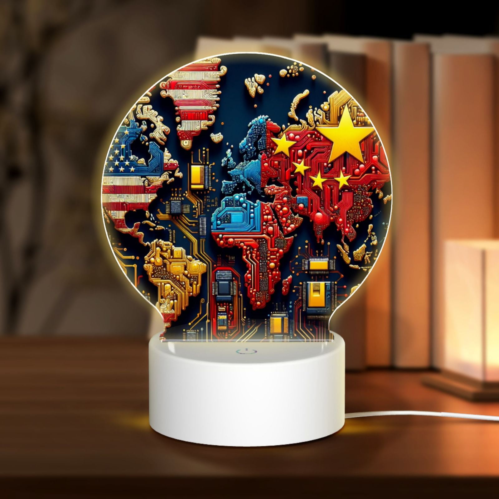 Salouo World Map Of Digital Circuits for Round Acrylic Night Light ...