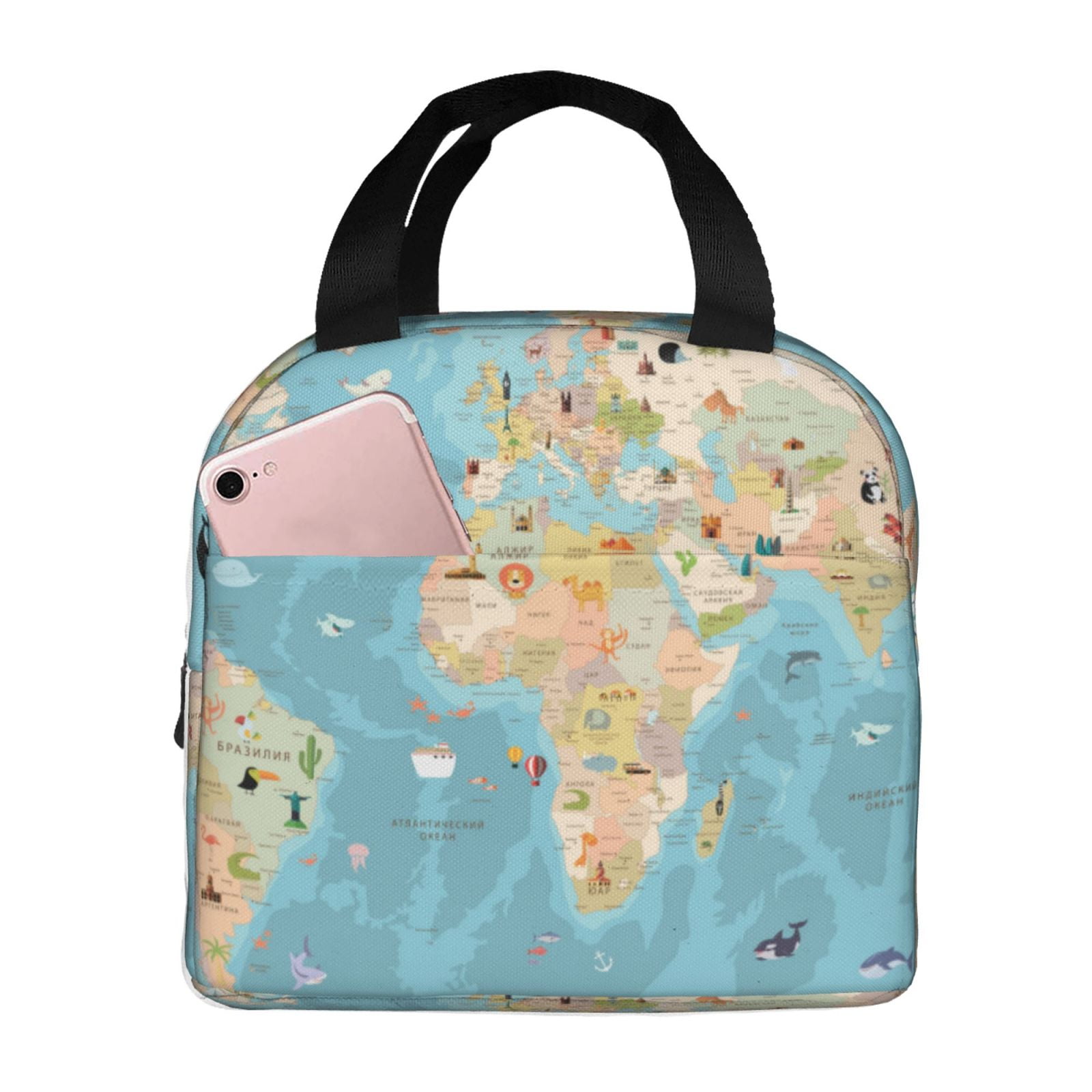 Salouo World Map With Animals 1 for Unisex Lunch Bag Leakproof Lunch ...
