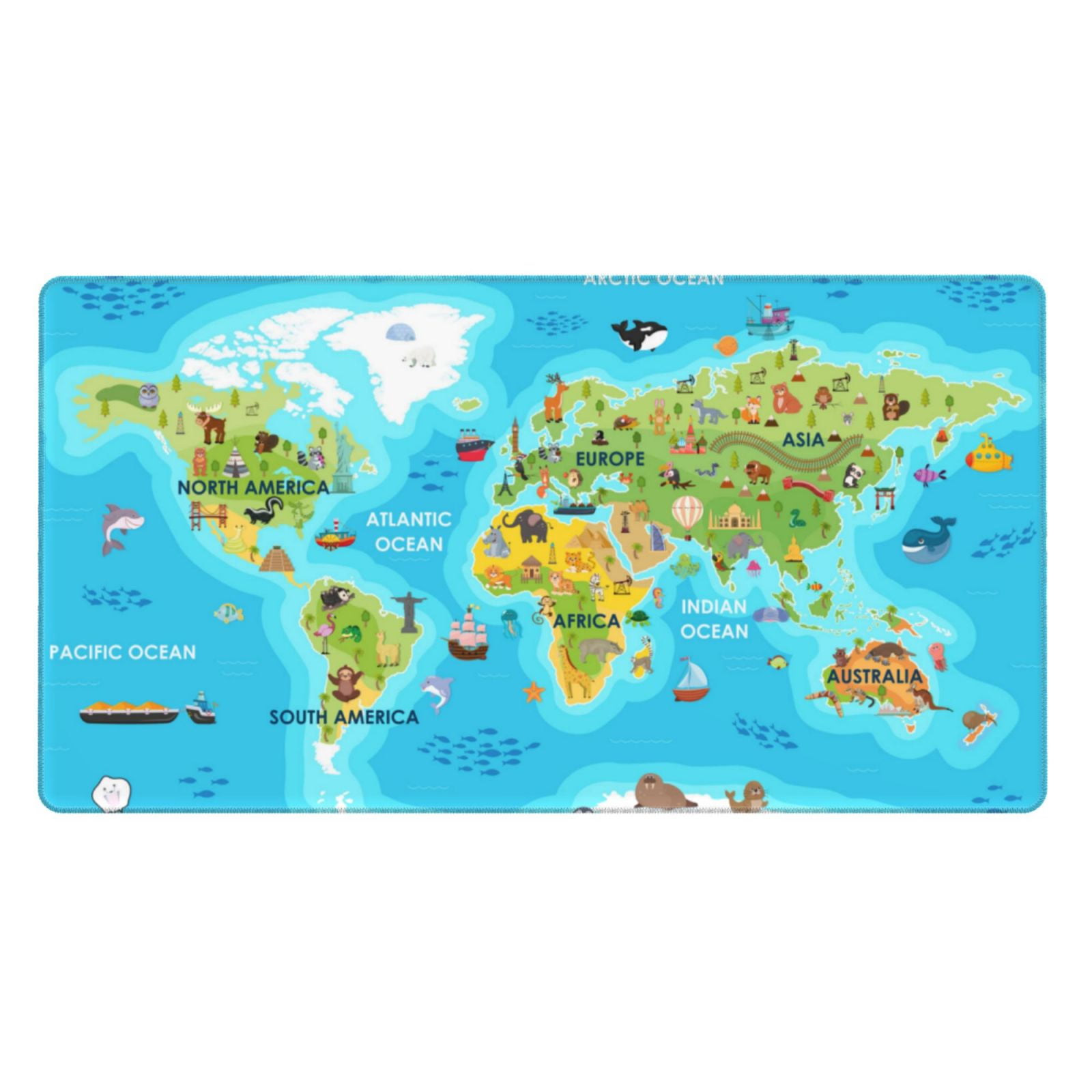 Salouo World Map With Animals Landmarks Print Large Mouse Pad,Extended ...