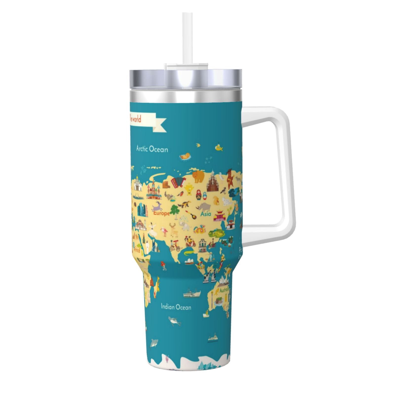 Salouo World Map With Landmarks for 40oz Water Bottle with Handle ...