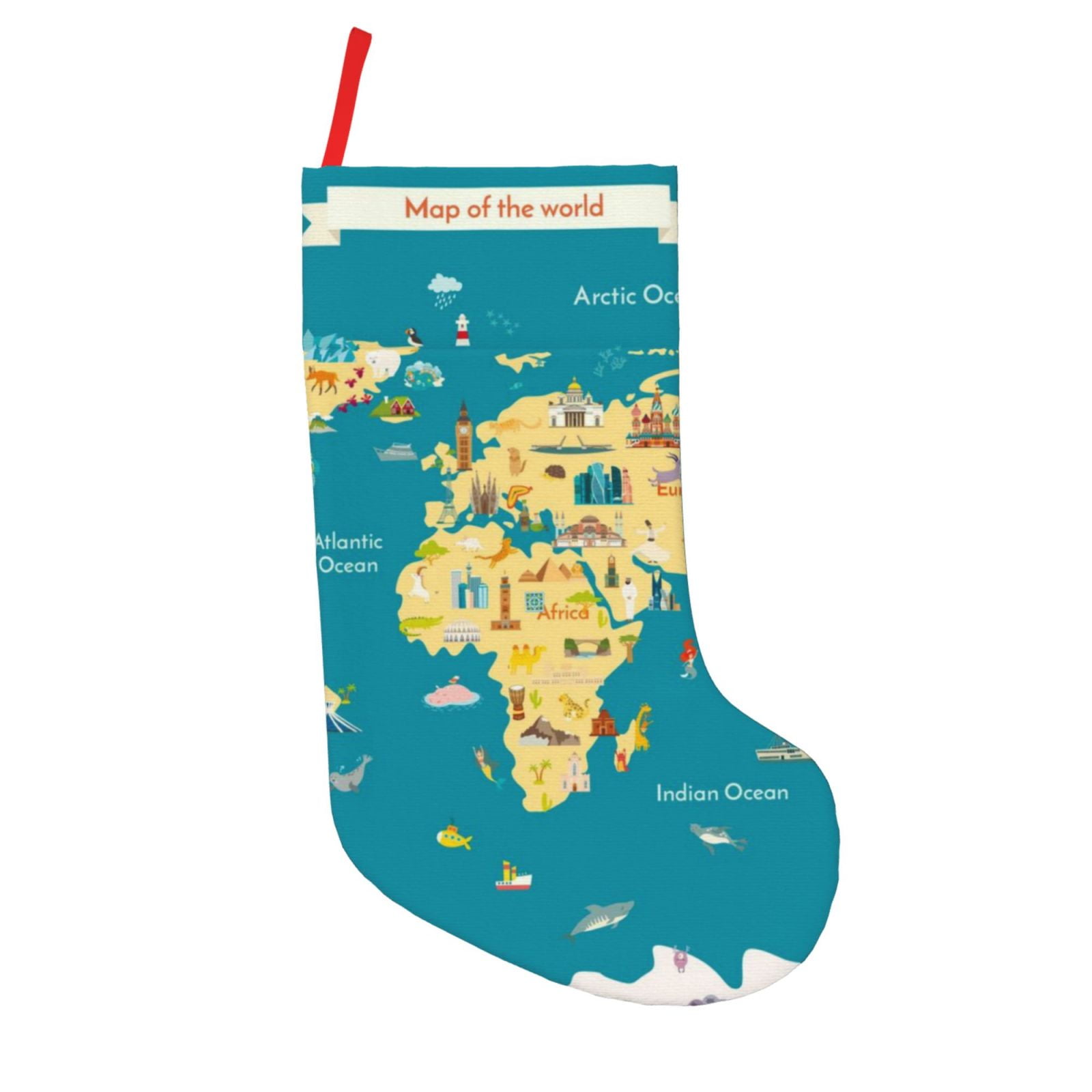 Salouo World Map With Landmarks Print Christmas Decorations Stockings 1 ...