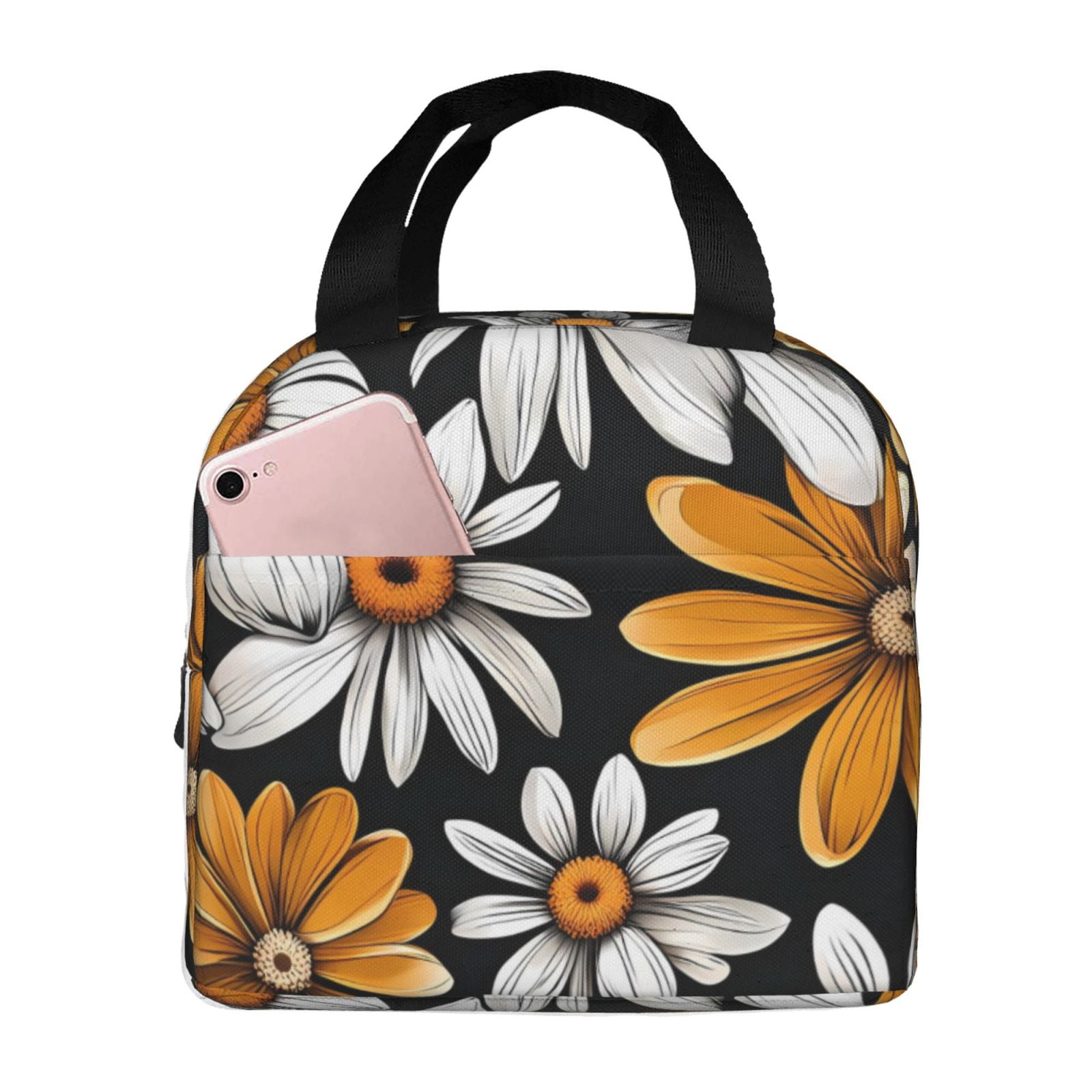 Salouo Yellow White Daisy Pattern for Unisex Lunch Bag Leakproof Lunch ...
