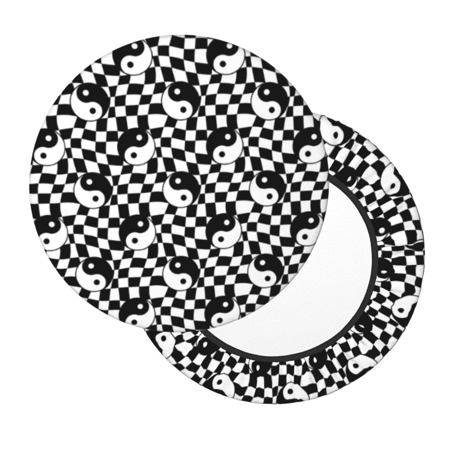 Salouo Ying Yang Checkered Pattern Bar Stool Cushion Cover, Round ...