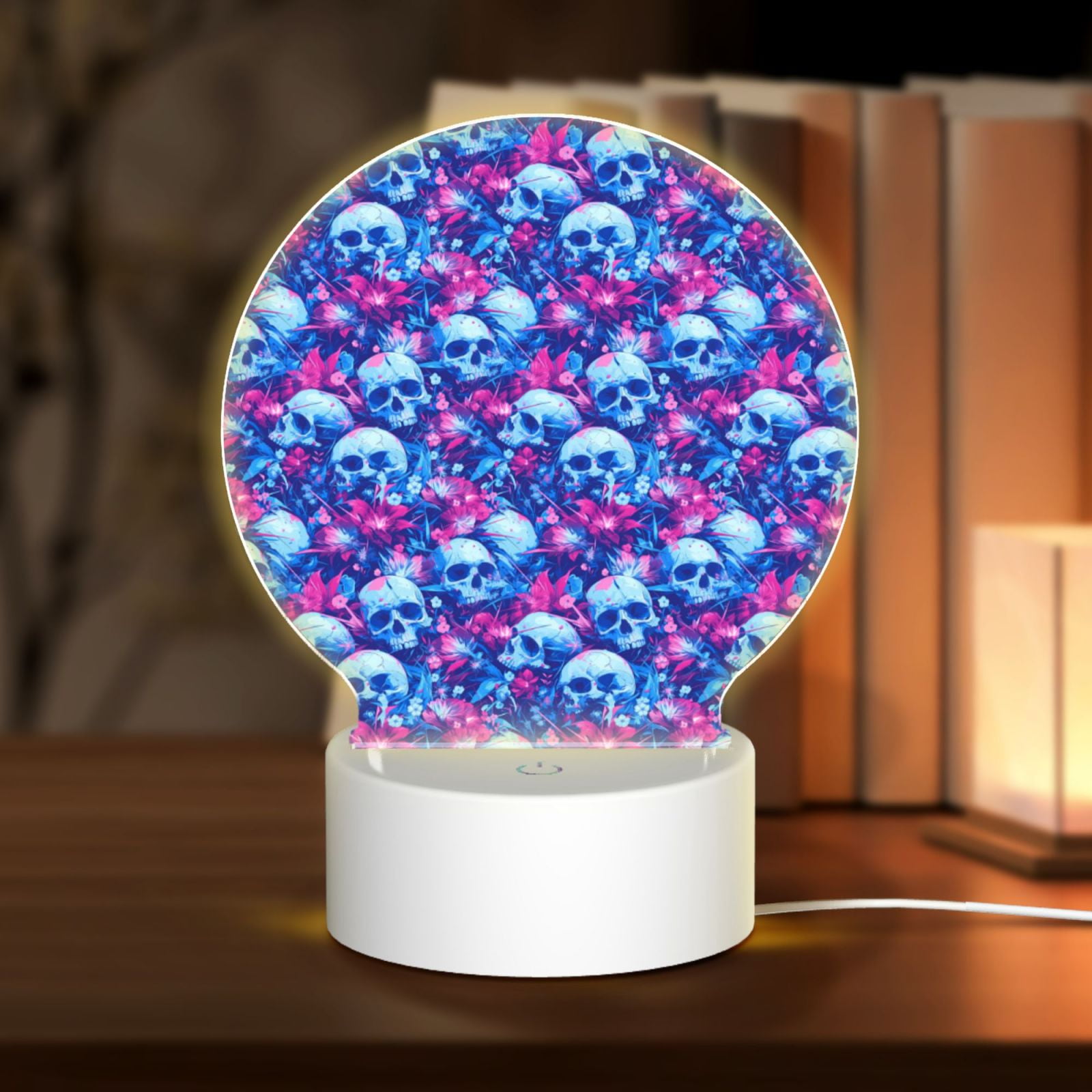 Salouo blue Skull purple flower for Round Acrylic Night Light - Acrylic ...