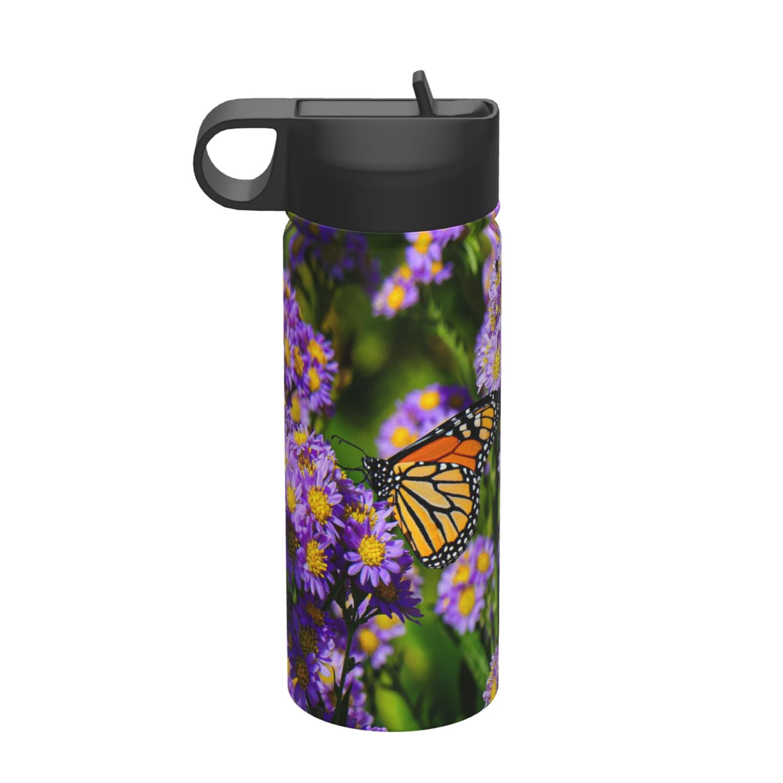 Salouo butterflies and Gardens Pattern 18 oz Water Bottle With Straw ...