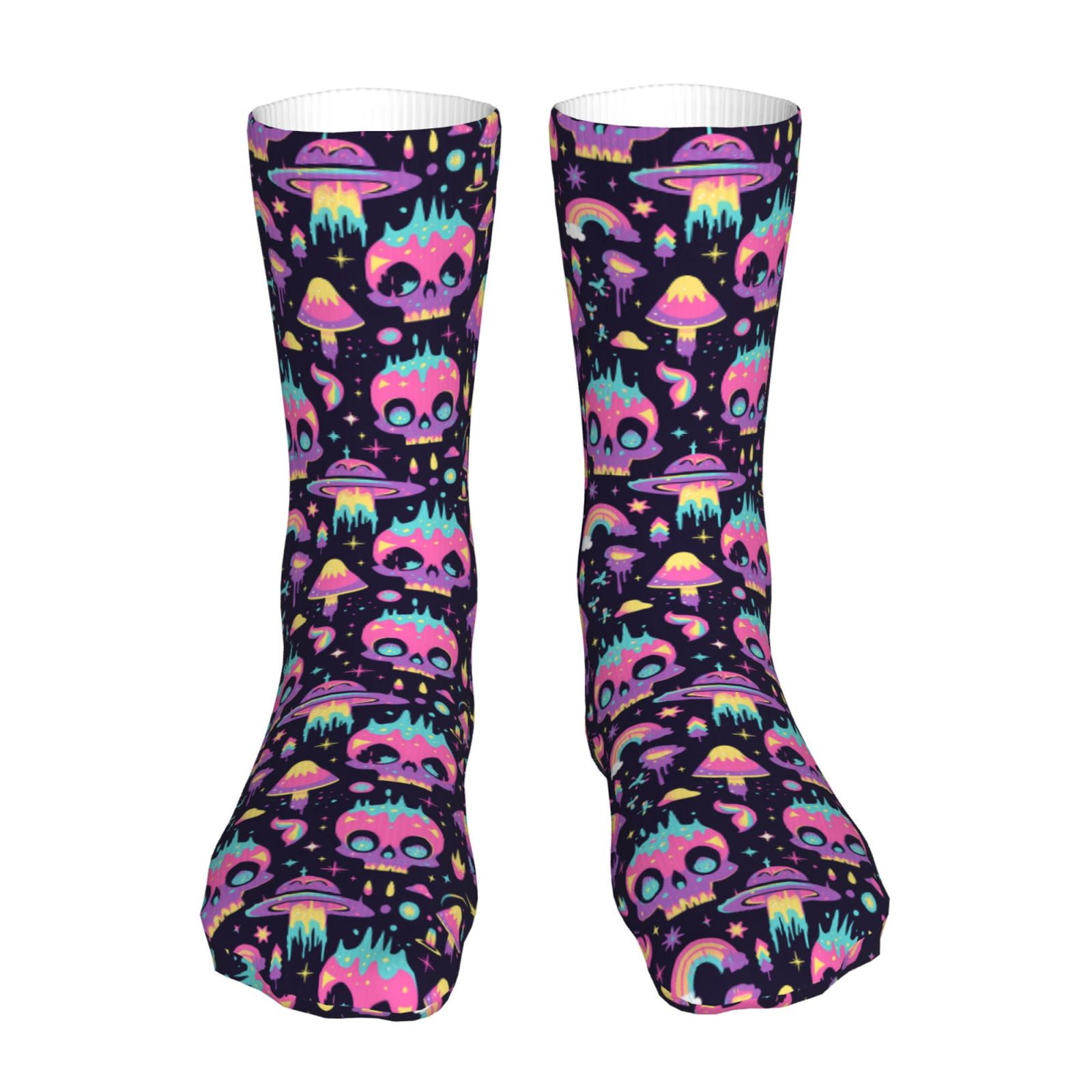 Salouo cartoon Skull rainbow space Pattern Fun Novelty Crew Socks ...