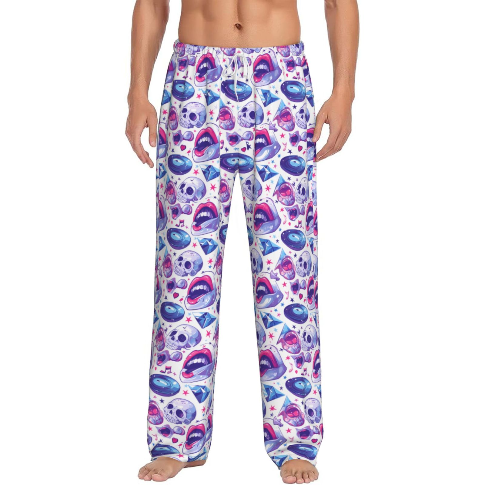 Salouo crystal Skull record lips Print Pajama Pants for Men, Lounge ...