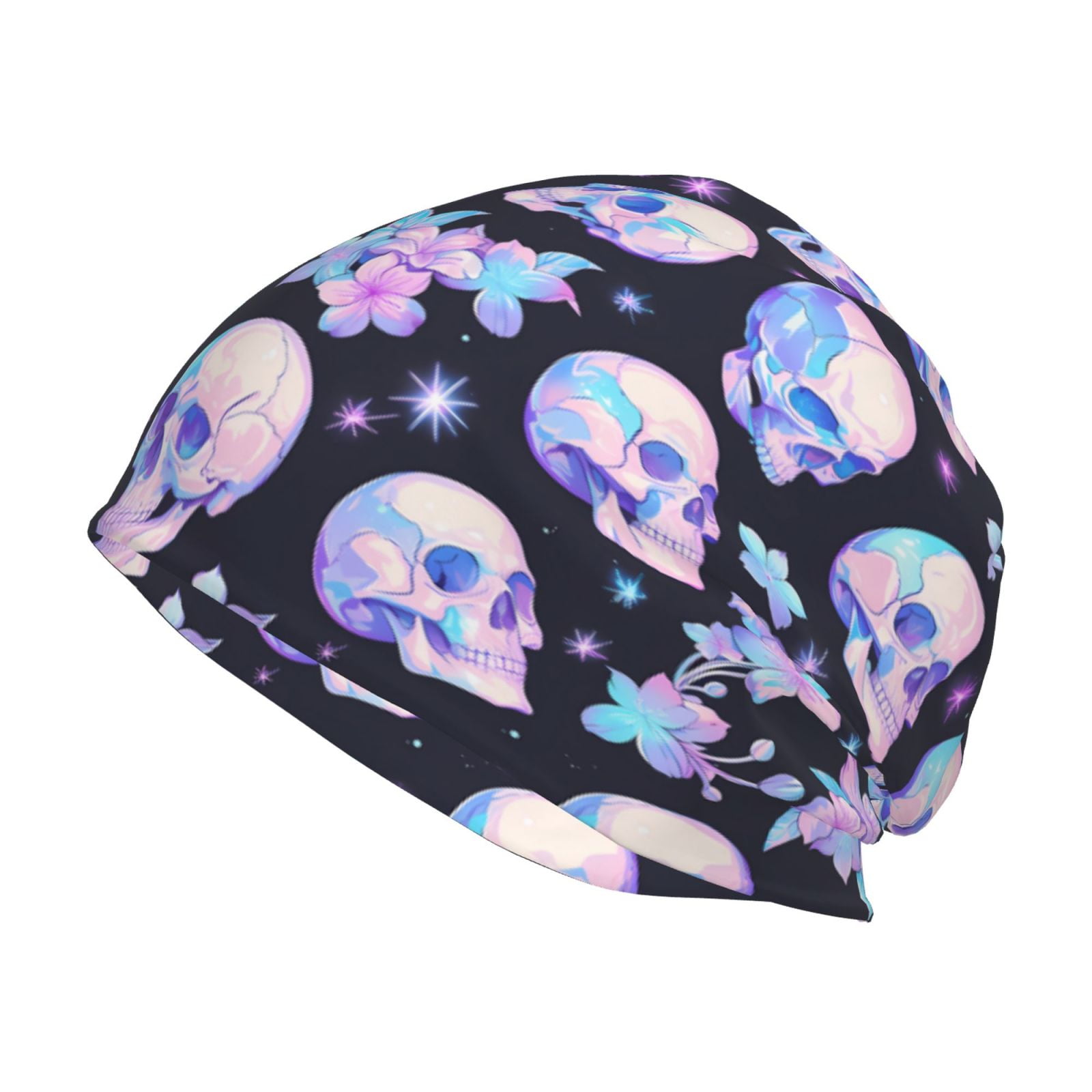 Salouo crystal flower Skull Print Unisex Beanie Hat,Knitted Baggy Skull ...