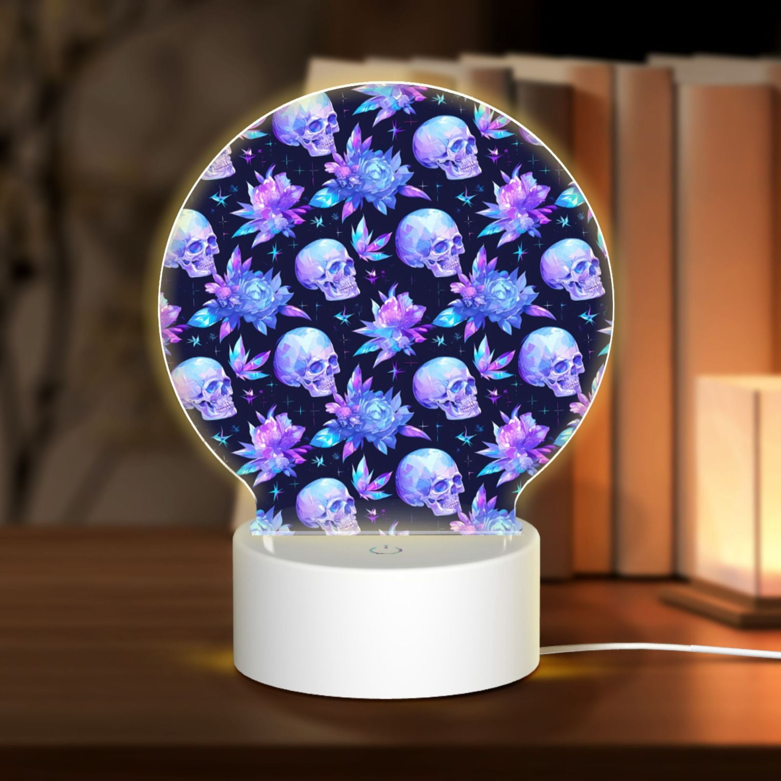 Salouo flower starry sky Skull for Round Acrylic Night Light - Acrylic ...