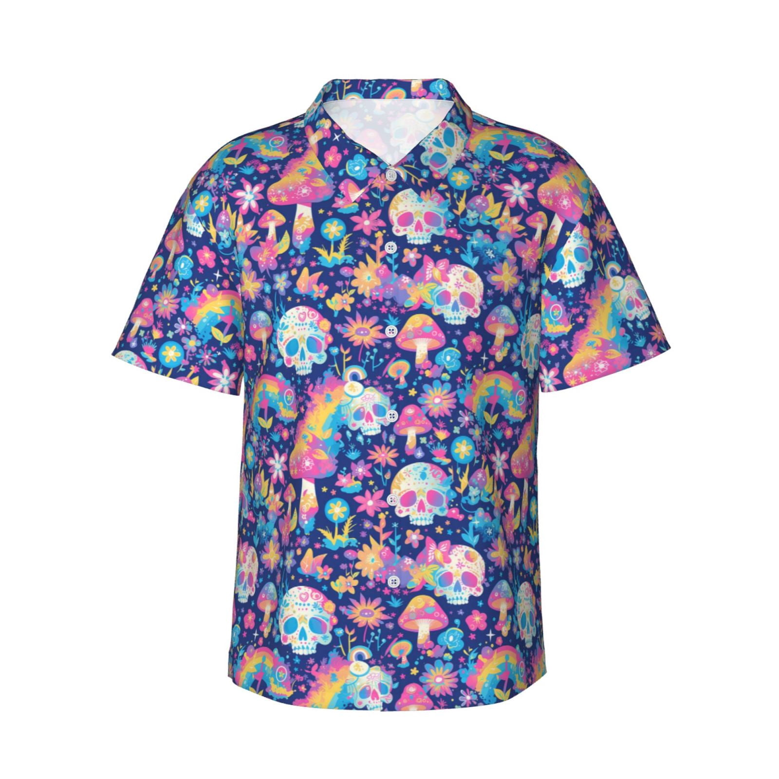 Salouo mushroom Skull rainbow color for Hawaiian Shirt for Men,Summer ...