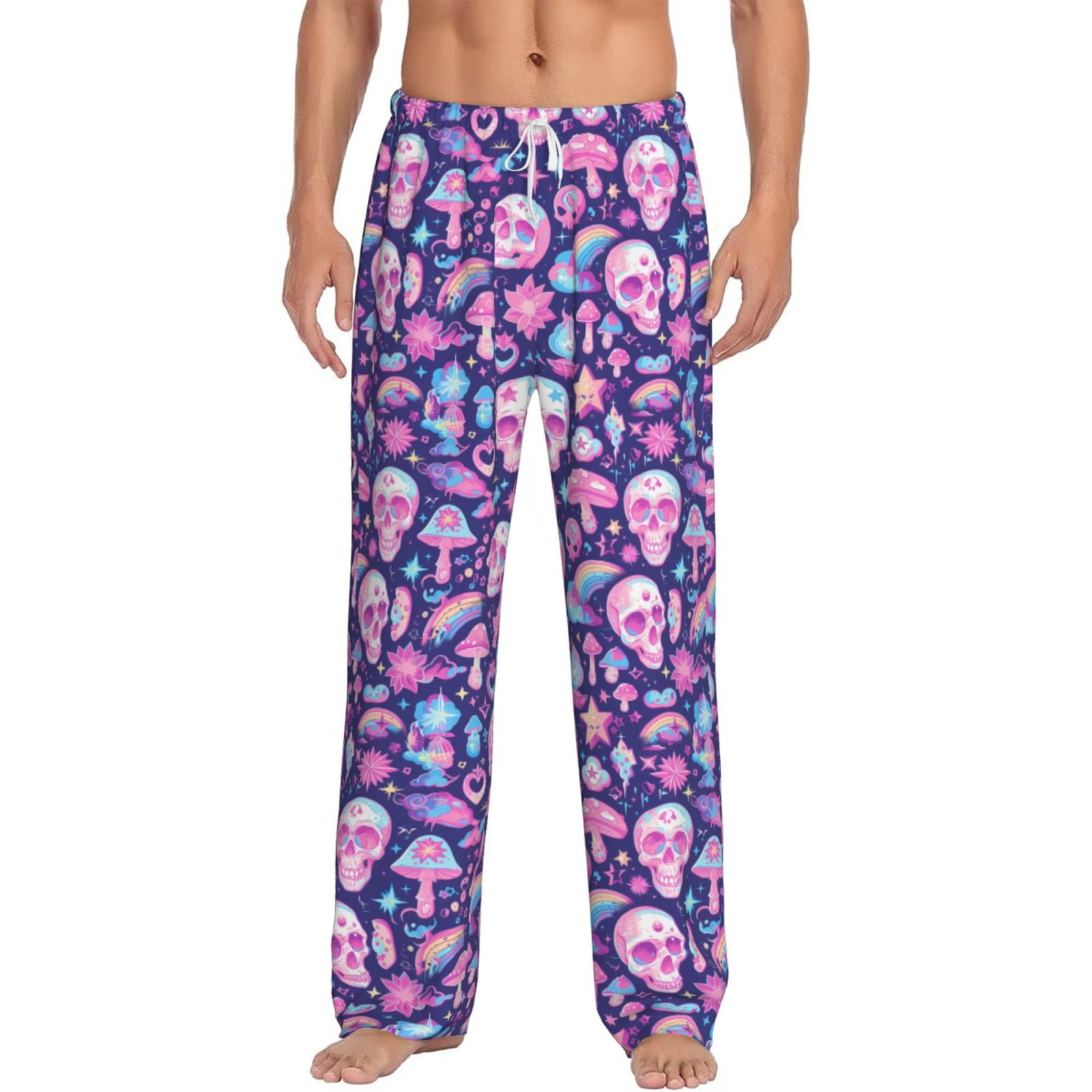Salouo mushroom rainbow color Skull Print Pajama Pants for Men, Lounge ...