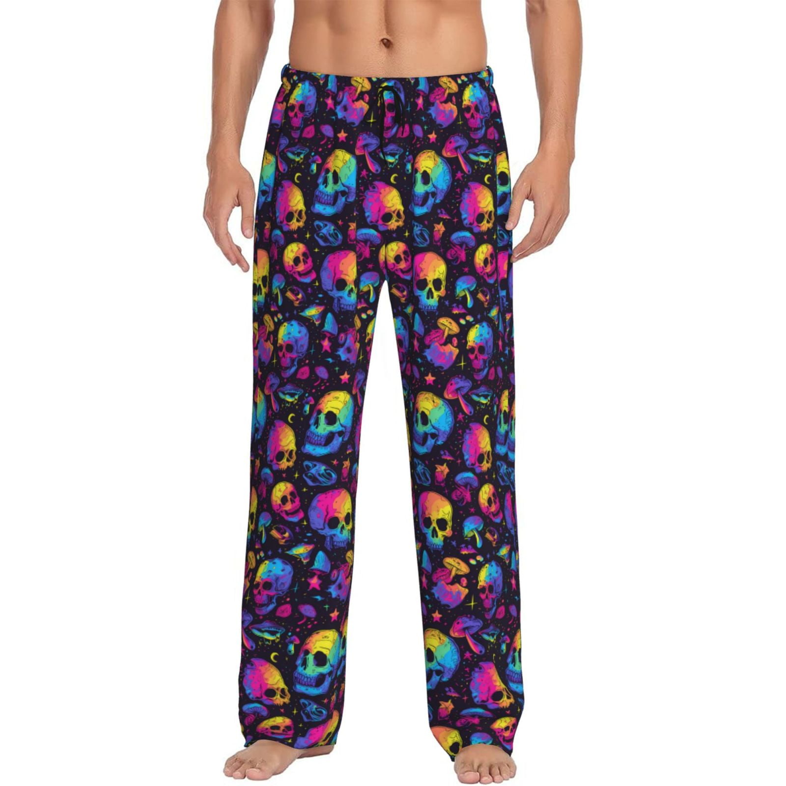 Salouo mushroom rainbow color Skull Print Pajama Pants for Men, Lounge ...
