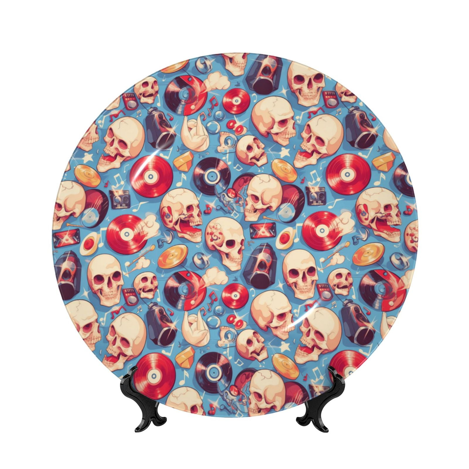 Salouo music Skull record Retro Pattern Bone China Decorative Plate ...