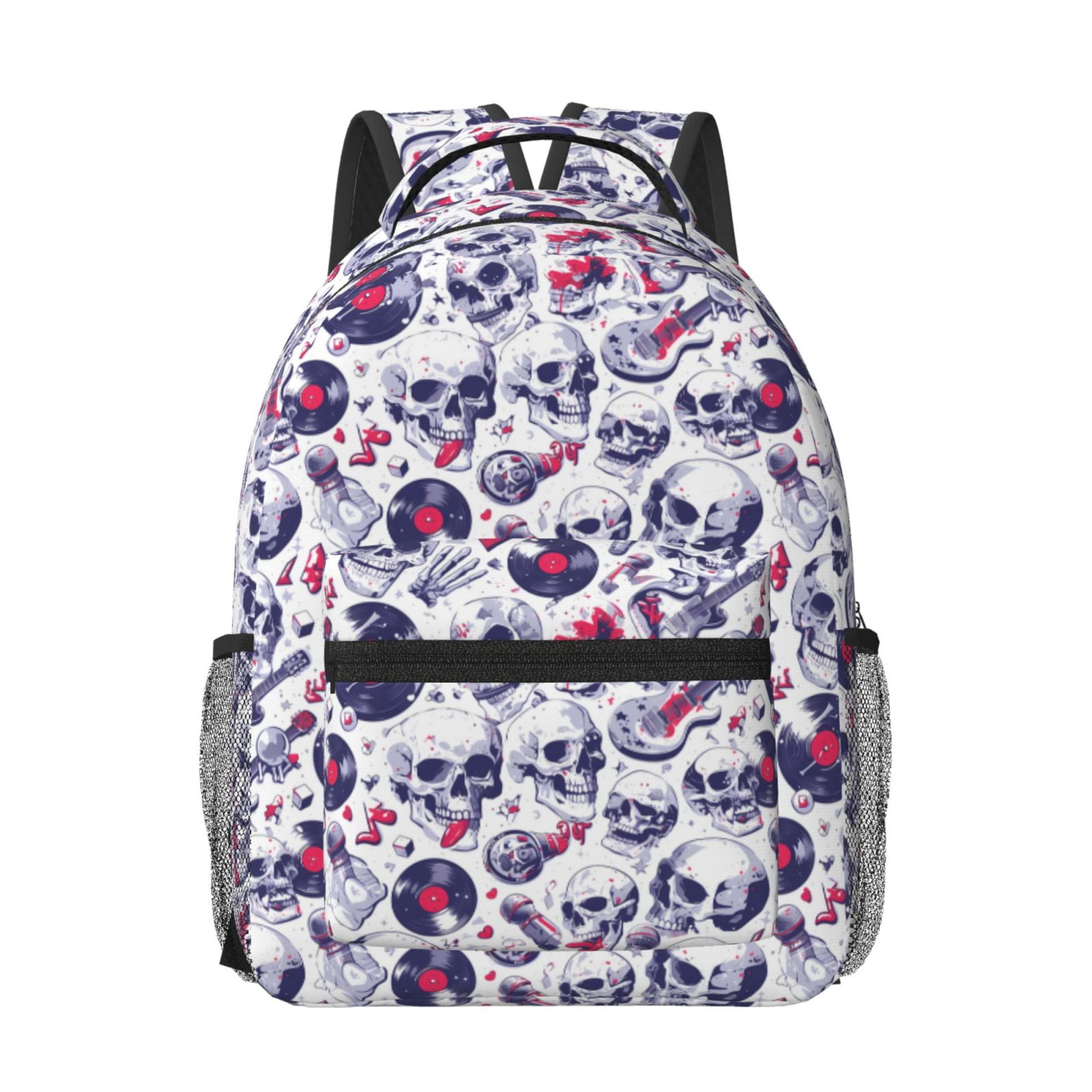 Salouo music Skull record mike Print Laptop Backpack 16.5'' Daypack ...
