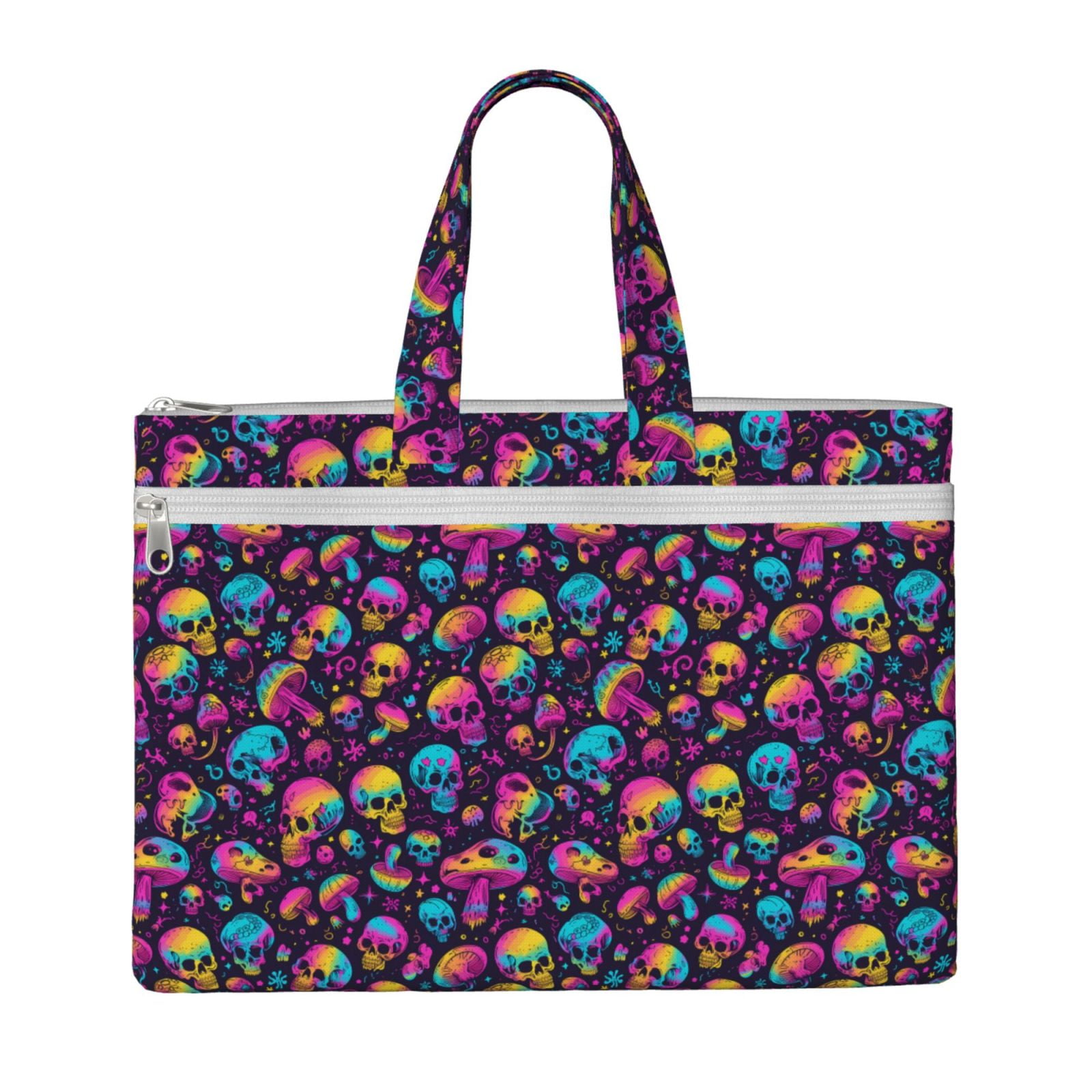 Salouo rainbow color mushroom Skull for Canvas Tote File Bag, Tote Bag ...
