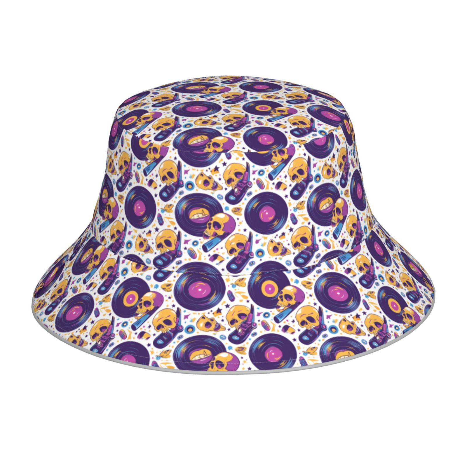 Salouo record rock Skull star Print Unisex Bucket Hat, Outdoor Summer ...