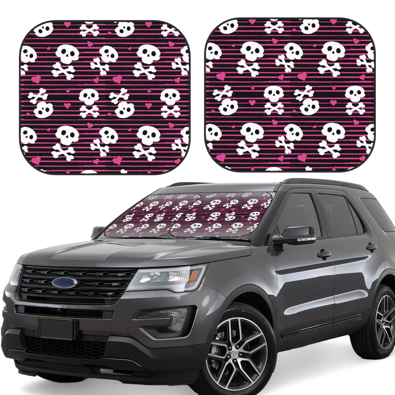 Salouo skull with hearts Pattern Car Windshield Sun Shade Foldable ...