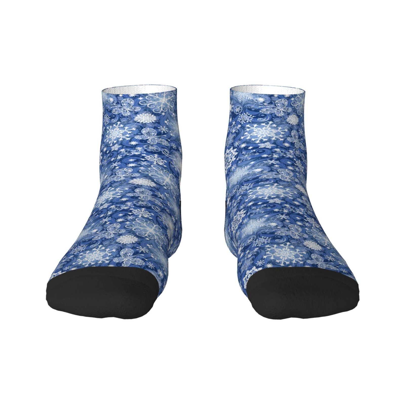 Salouo whiet Snowflake blue background Pattern Unisex Middle Tube Socks ...