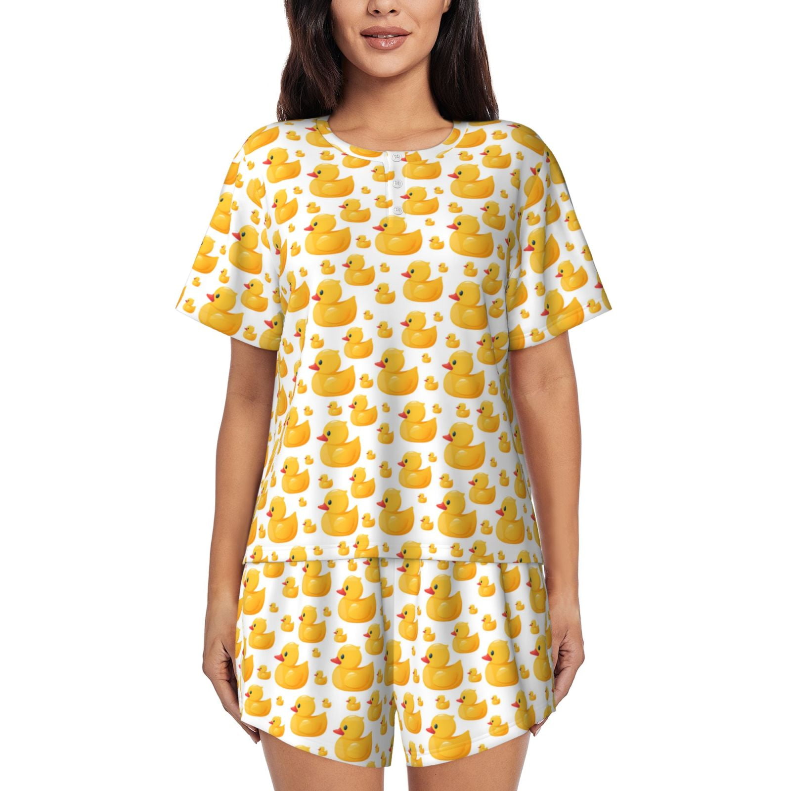 Salouo yellow rubber ducks Pattern Short-Sleeved Pajama Set for Women ...