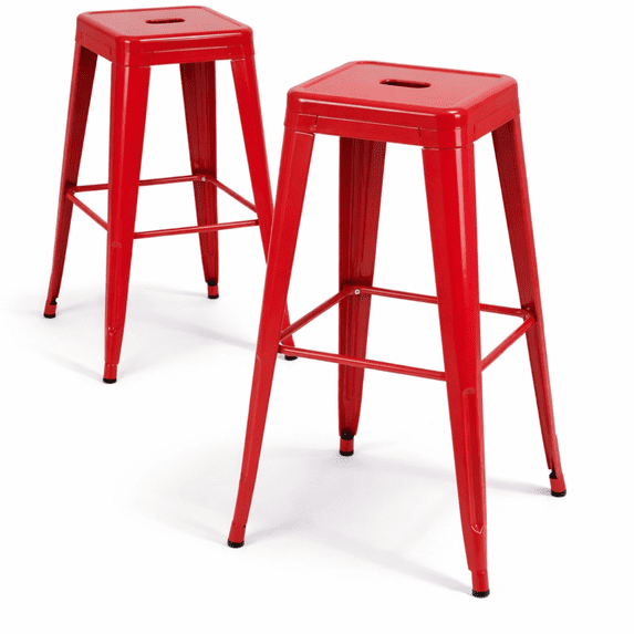 Salsa Red Metal Bar Stools Set of 2, 30 Inch Retro Industrial Bar ...