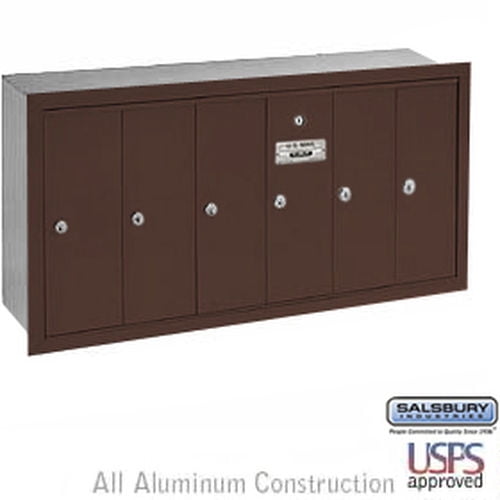 Salsbury Industries Vertical Mailbox - Bronze - 6 Doors - Recessed ...