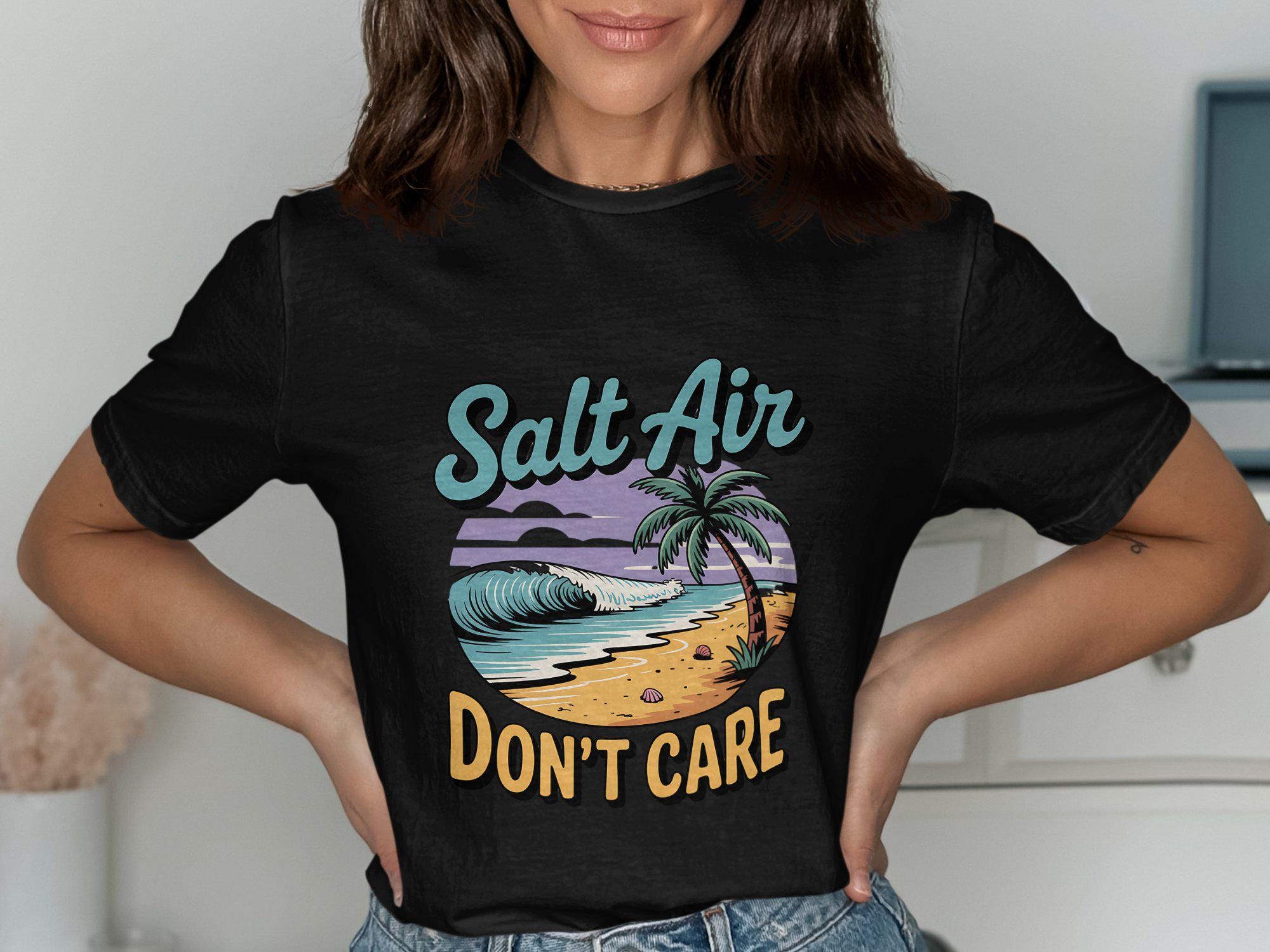 Salt Air Dont Care Beach Vibes TShirt Summer Coastal Graphic Tee Ocean ...