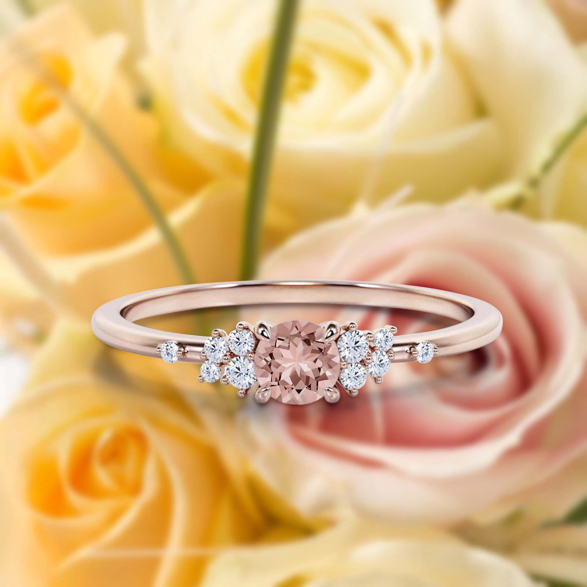 Salt And Pepper Minimalist 0.75 Carat Round Cut Morganite And Diamond ...