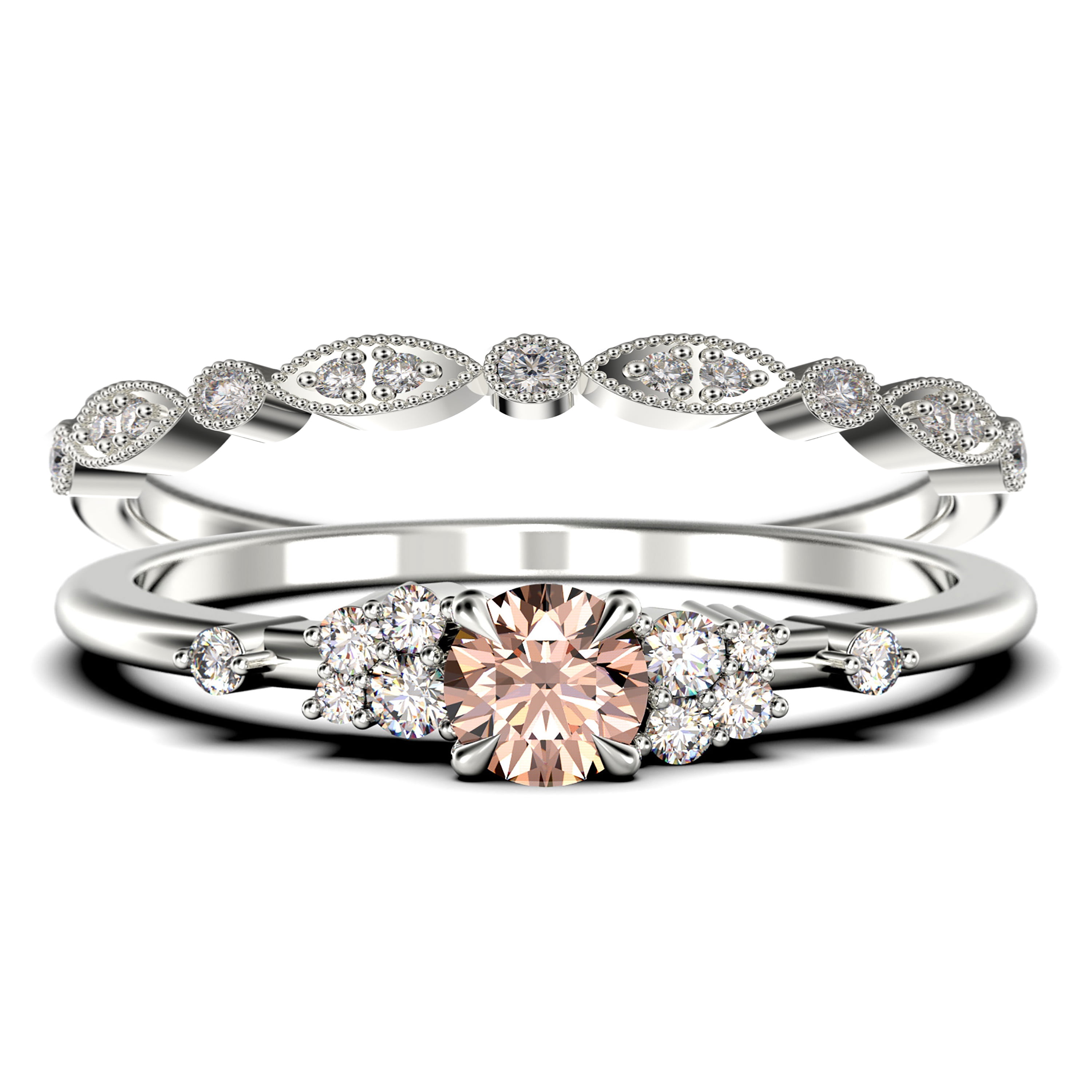 Salt And Pepper Minimalist 1.25 Carat Round Cut Morganite And Diamond ...