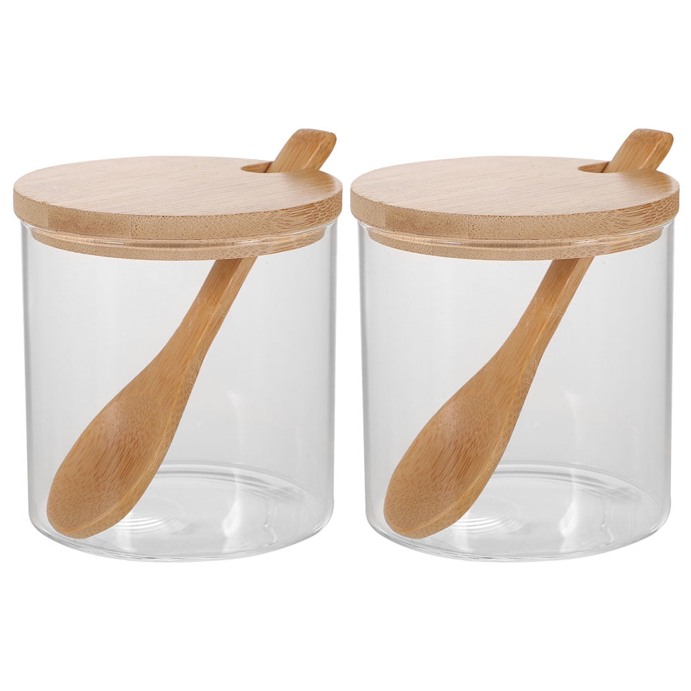 Salt And Sugar Container Sets, 2 sets of Clear Glass Jar with Bamboo ...