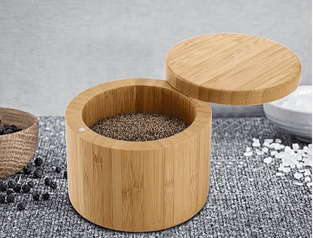 Salt Box Bamboo Salt Container with Swivel Lid with Magnetic to Easily ...