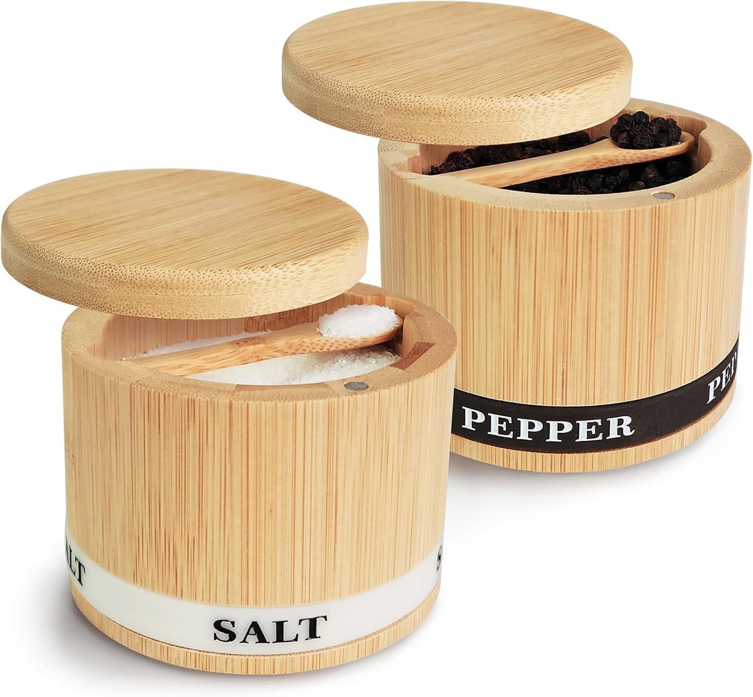 Salt Box Bamboo Salt Container with Swivel Lid with Magnetic to Easily ...