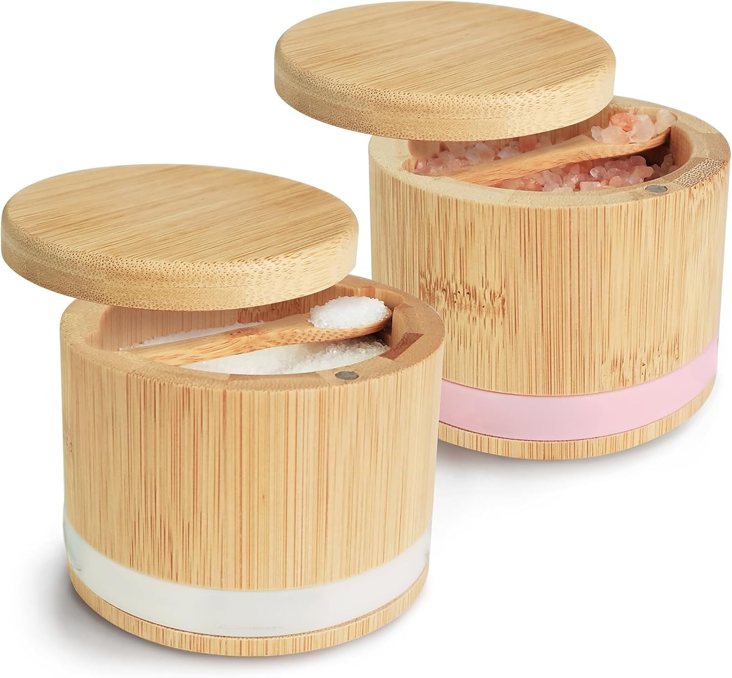 Salt Box Bamboo Salt Container with Swivel Lid with Magnetic to Easily ...