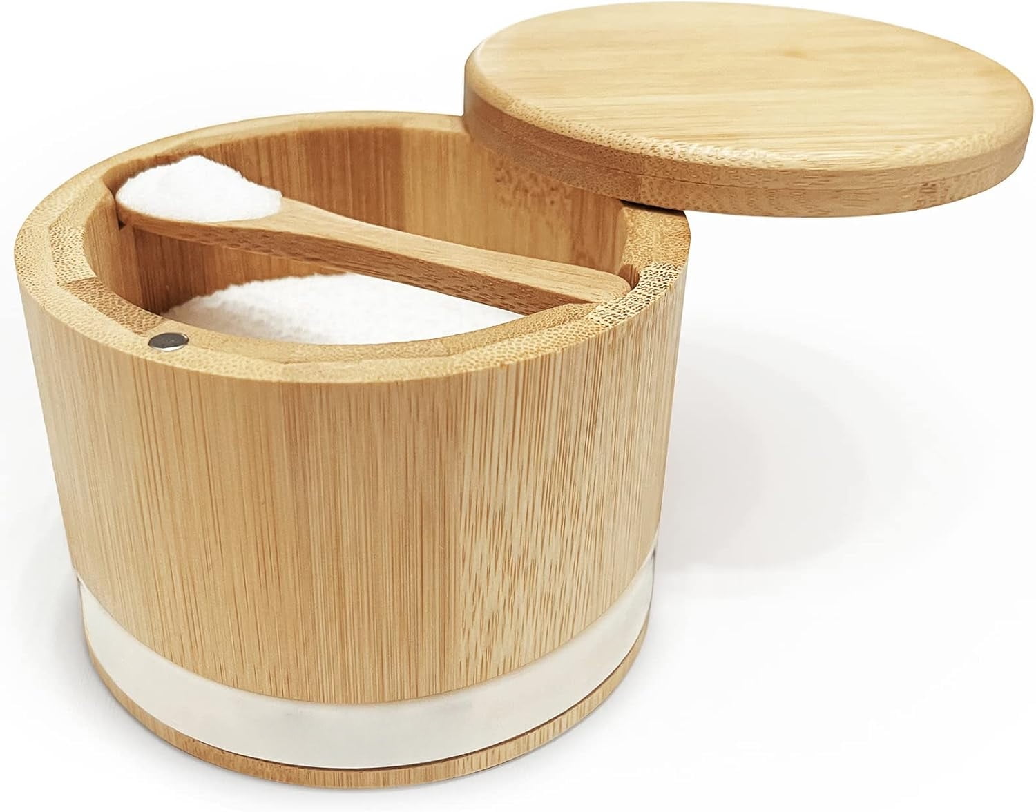 Salt Box Bamboo Salt Container with Swivel Lid with Magnetic to Easily ...