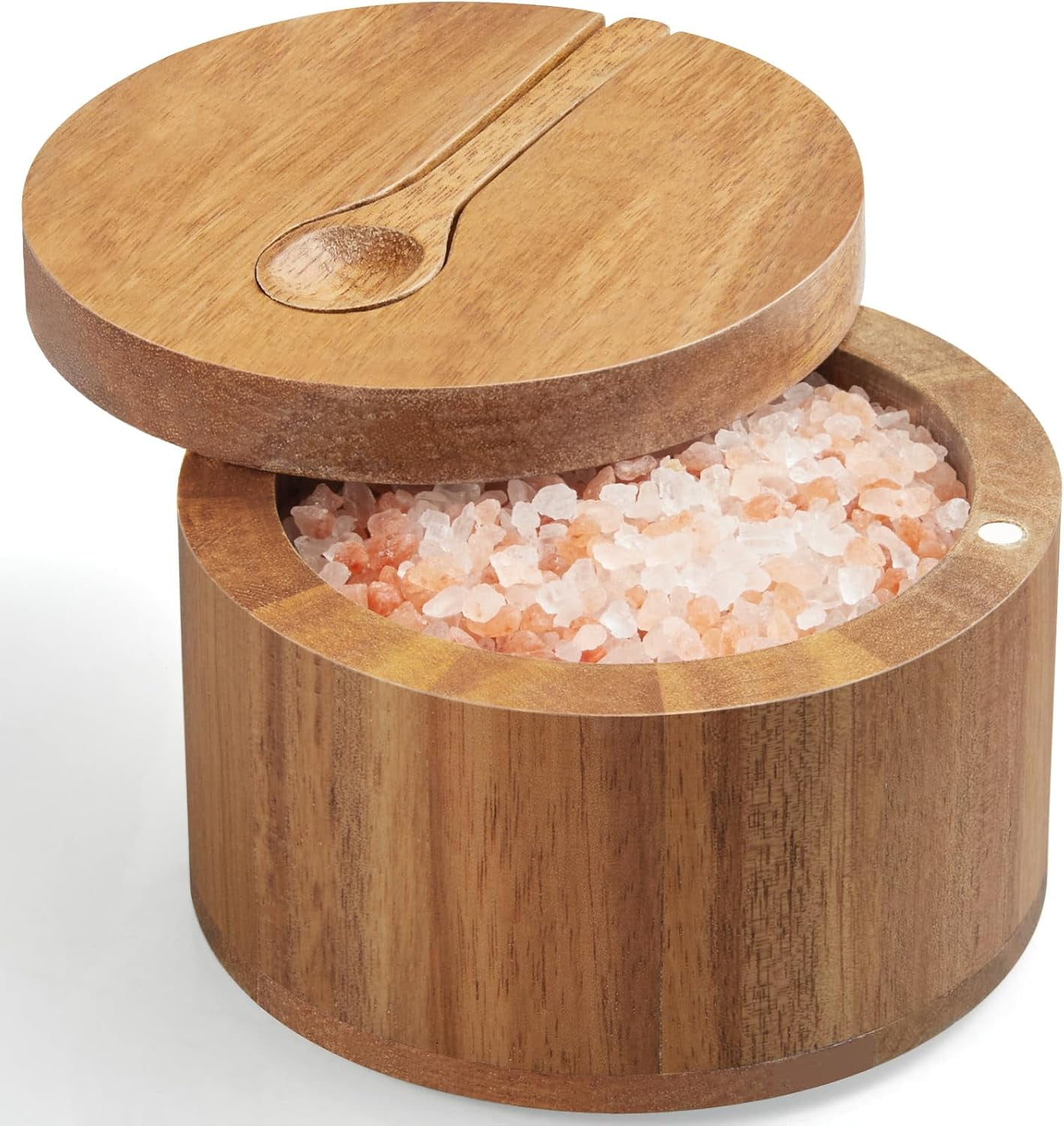 Salt Box Bowl with Lid and Spoon - Acacia Salt Cellar with 360° Swivel ...