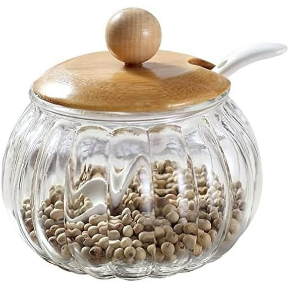 Salt Cellar, 8 Oz / 250 ML Glass Container with Bamboo Lid, Cute ...