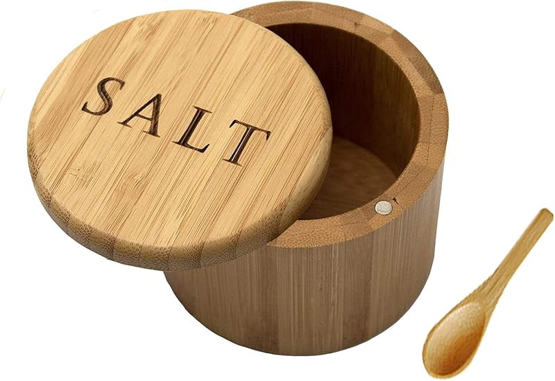Salt Cellar, Bamboo Salt Box, Salt Container With Spoon, Salt Holder ...