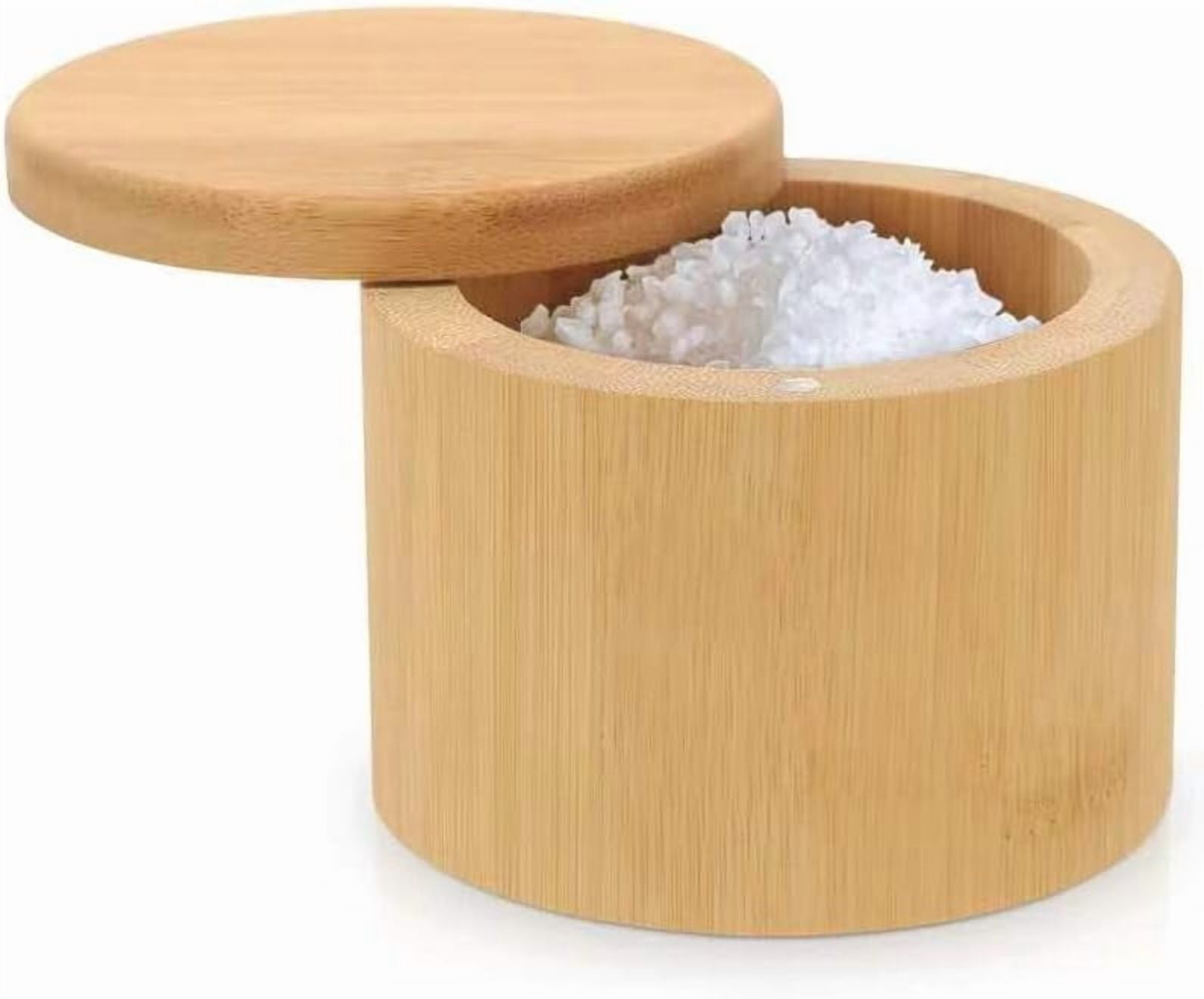 Salt Cellar, Bamboo Salt Container with Lid, Solid Salt Box Holder with ...