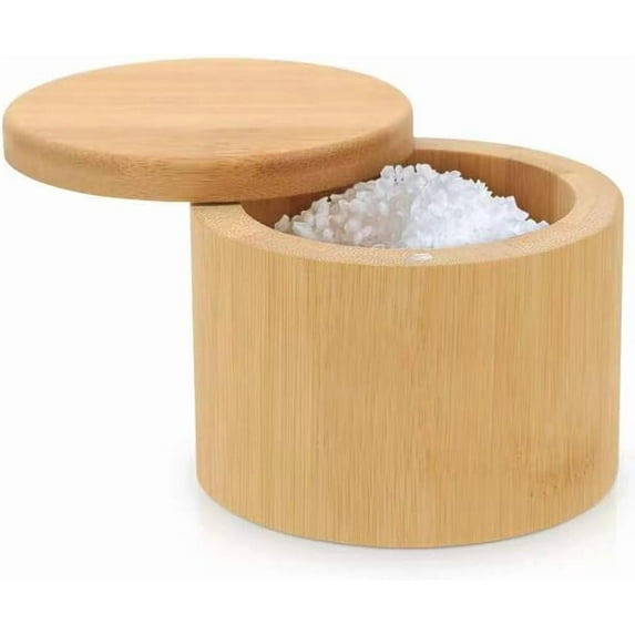 Salt Cellar, Bamboo Salt Container with Lid, Solid Salt Box Holder with ...