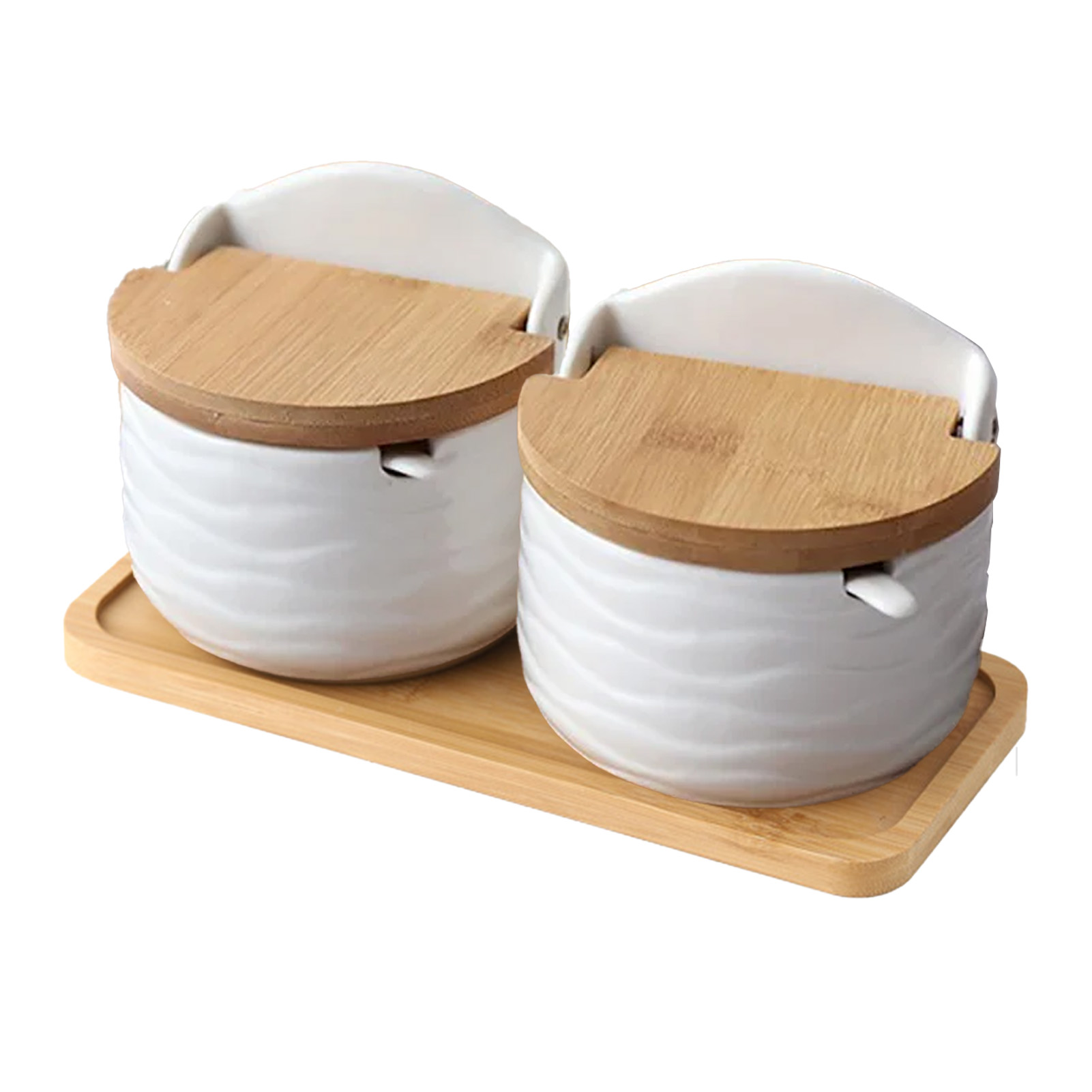 Salt Containers for Countertop，2x Ceramic Salt Keeper With Wooden Spoon ...