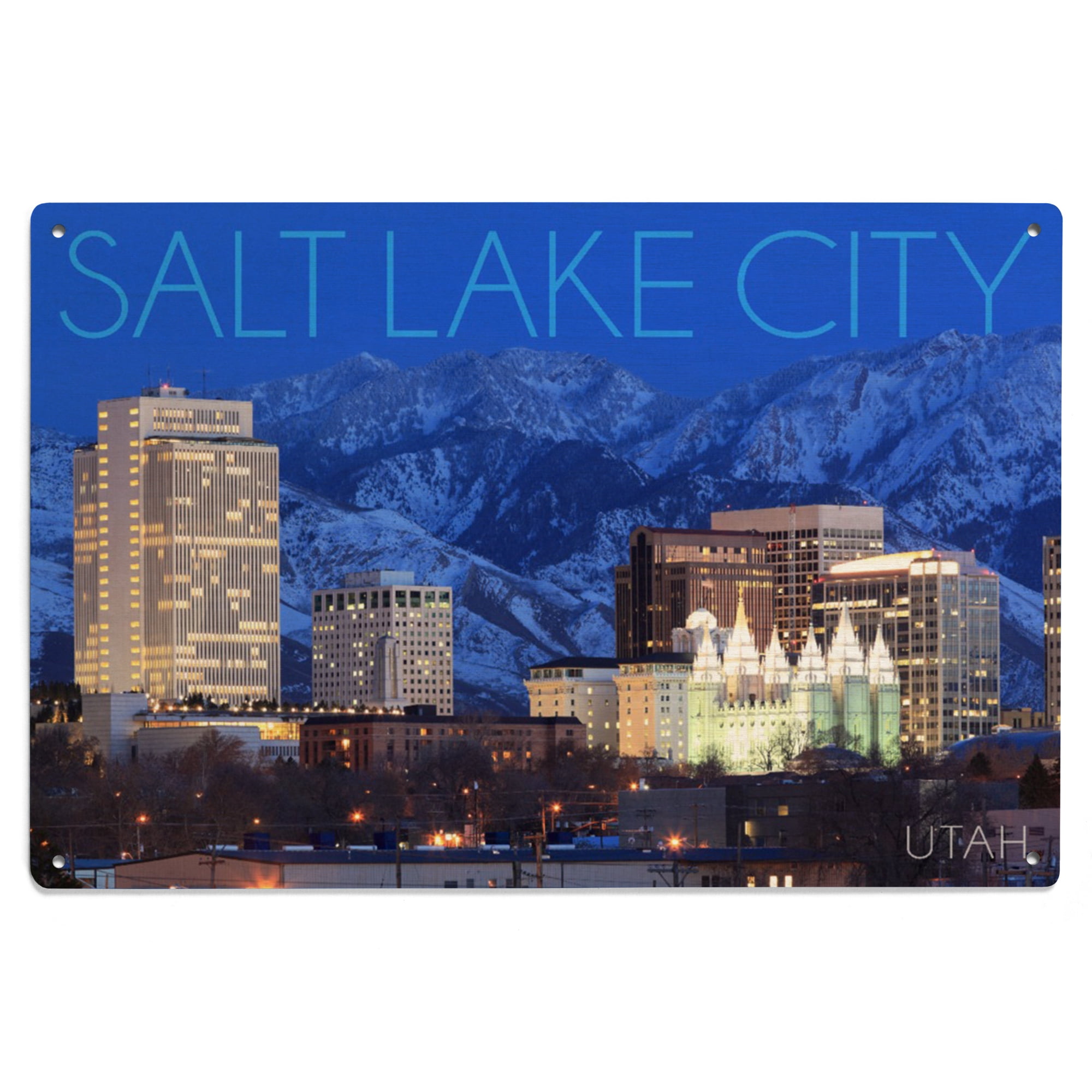 Salt Lake City, Utah, Wasatch Mountains and Downtown Birch Wood Wall ...