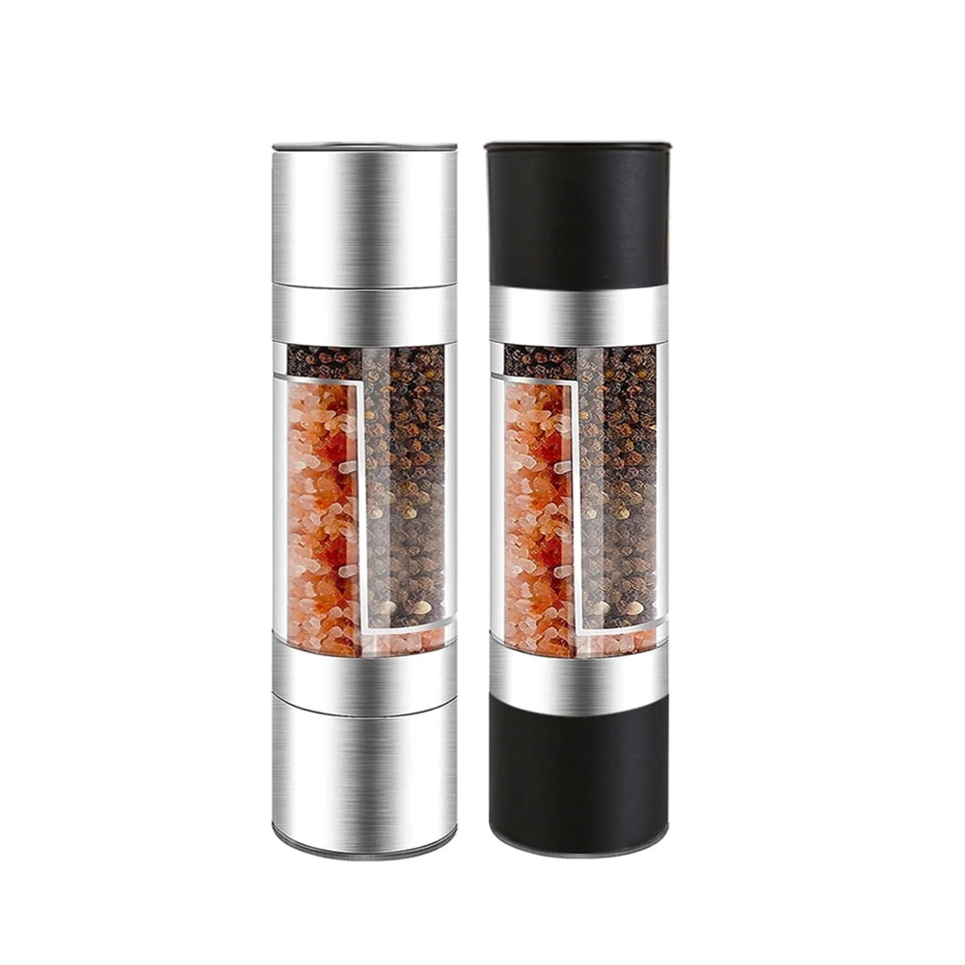 Salt Pepper Grinder 2 in 1 Spice Manual Glass Stainless Steel Mills ...