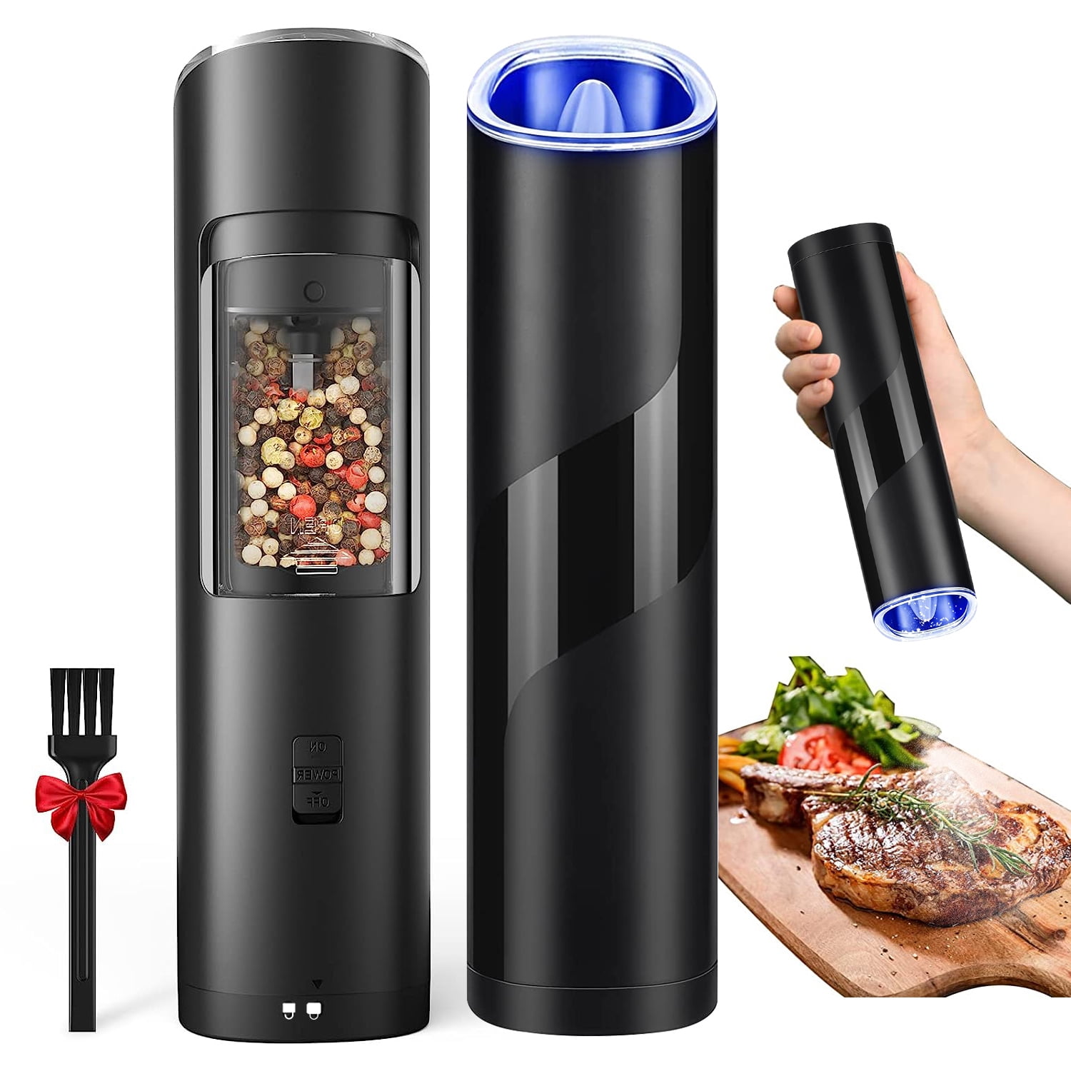 Salt and Pepper Grinder Electric Gravity Grinder, Refillable Automatic ...