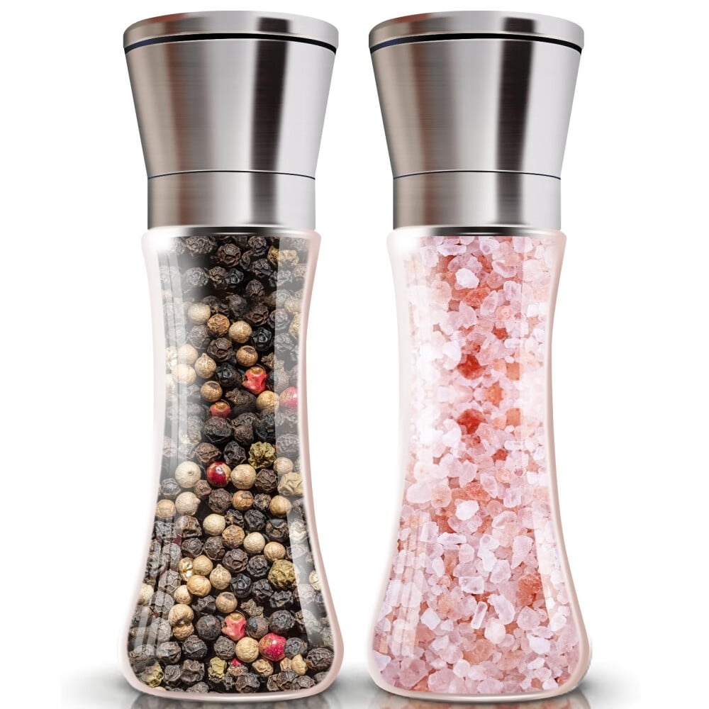 Salt and Pepper Grinder Set,2 Pack Refillable Stainless Steel Spice ...