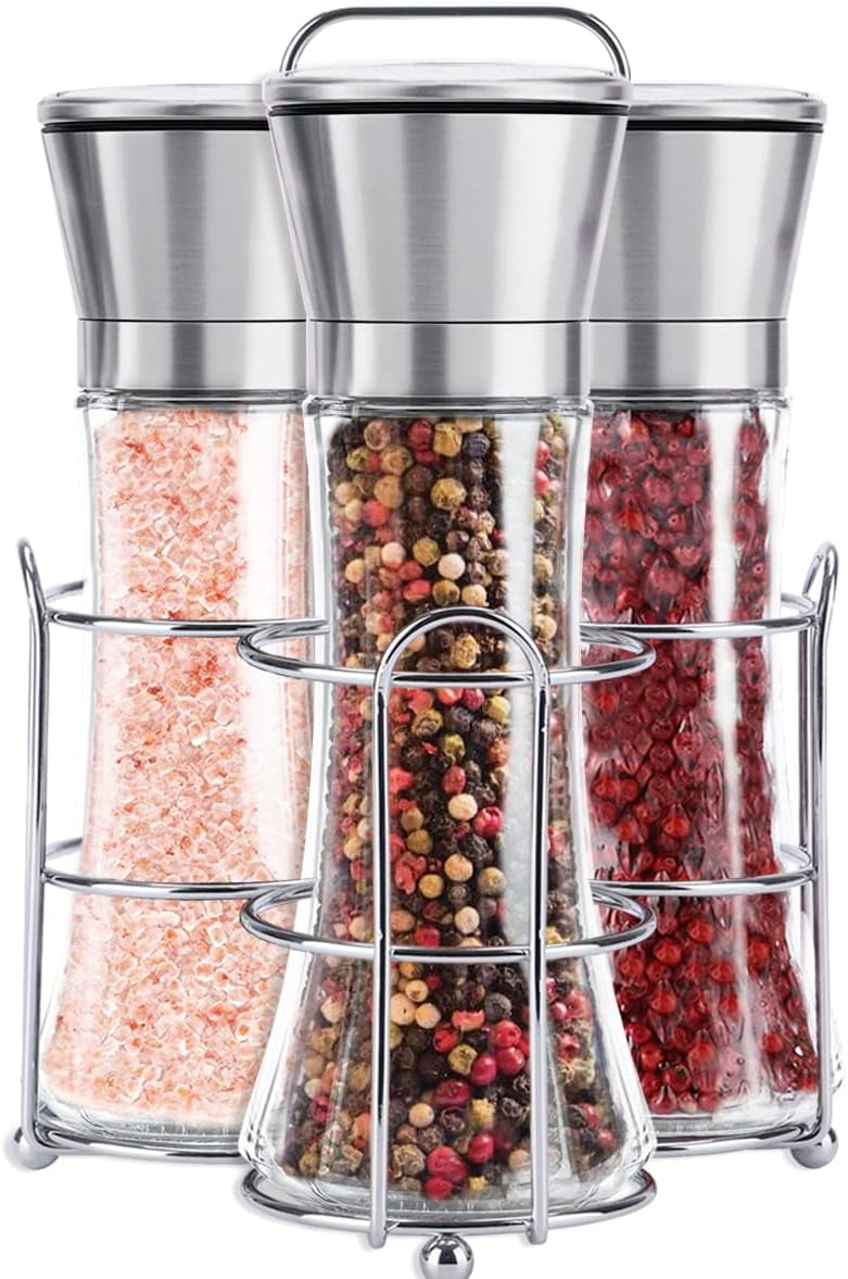 Salt and Pepper Grinder Set of 3 - Pepper Mill and Salt Mill with ...