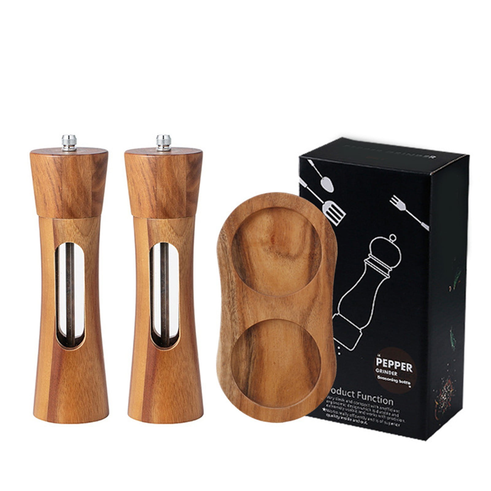 Salt and Pepper Grinder Set,8 Inch Wooden Manual Salt Pepper Mill ...