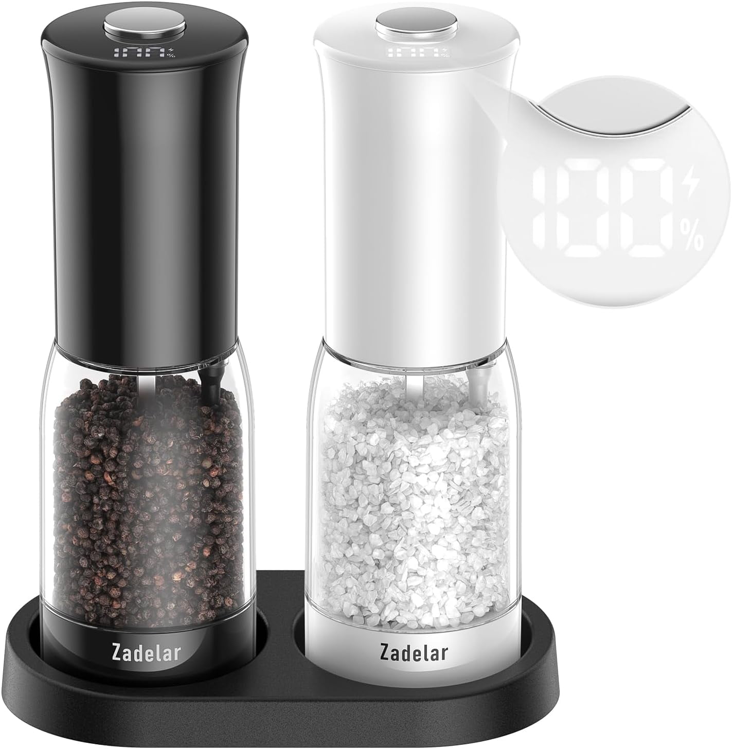 Salt and Pepper Grinder Set with LED Power Display Larger Capacity Salt and Pepper Shakers Set ...