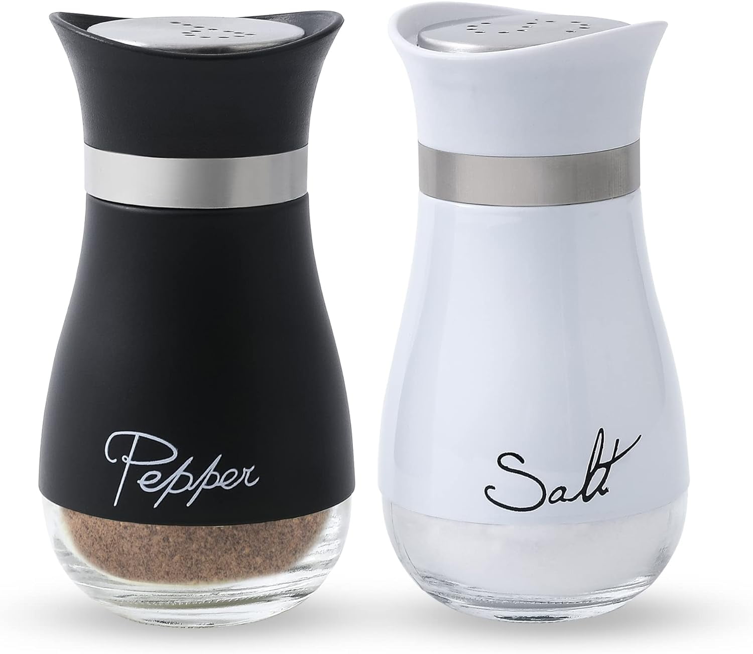 Salt and Pepper Shaker Set with Glass Bottom,4 oz Glass Bottom Salt ...