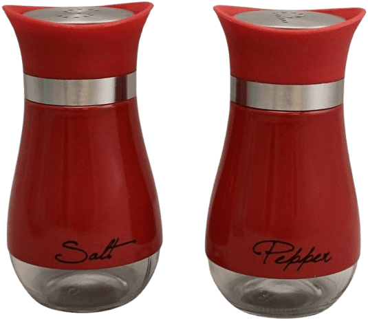 Salt & Pepper Shaker Set Red Glass with Stainless Steel Lids 4.42 oz ...